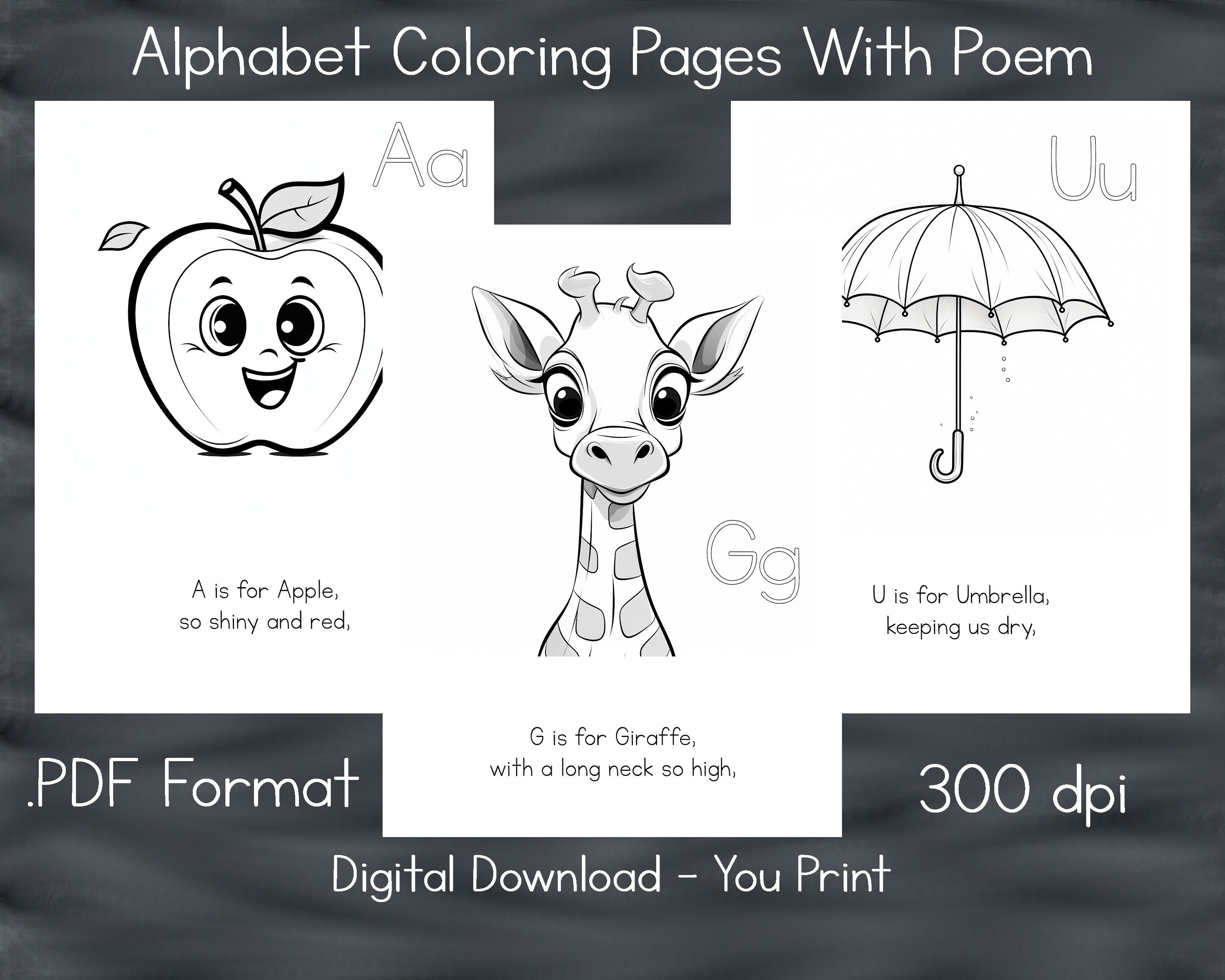 Alphabet Coloring W/poem Pages, High Quality Graphics and Adorable Poem ...