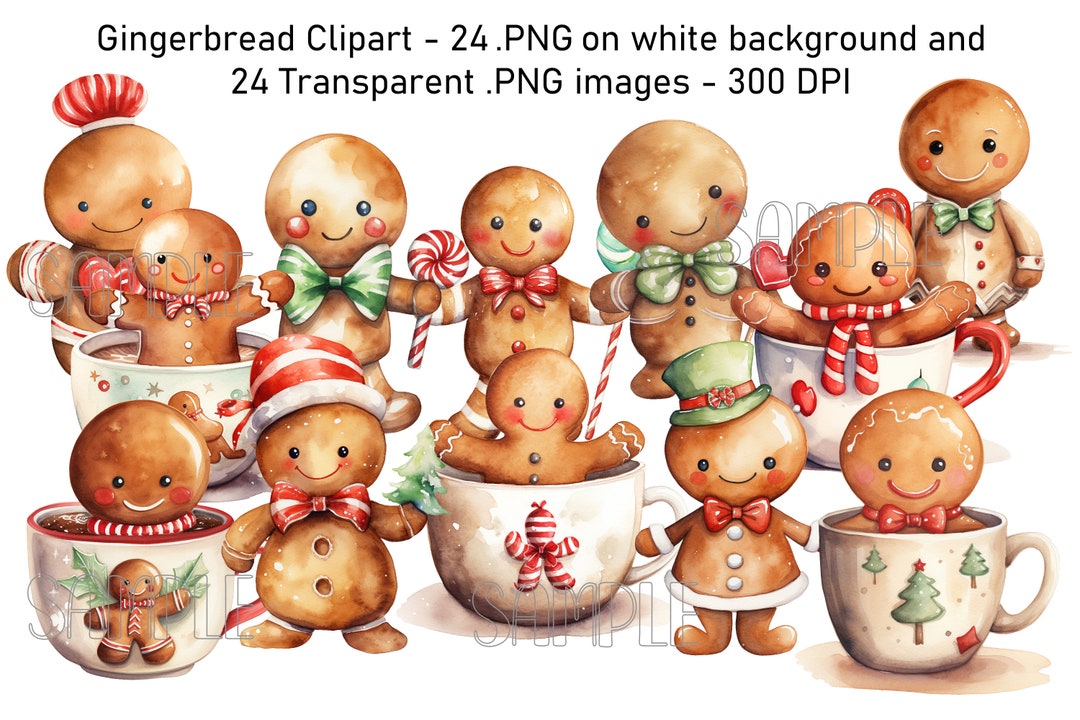 Watercolor Gingerbread Clipart: Christmas PNG Graphics (digital ...