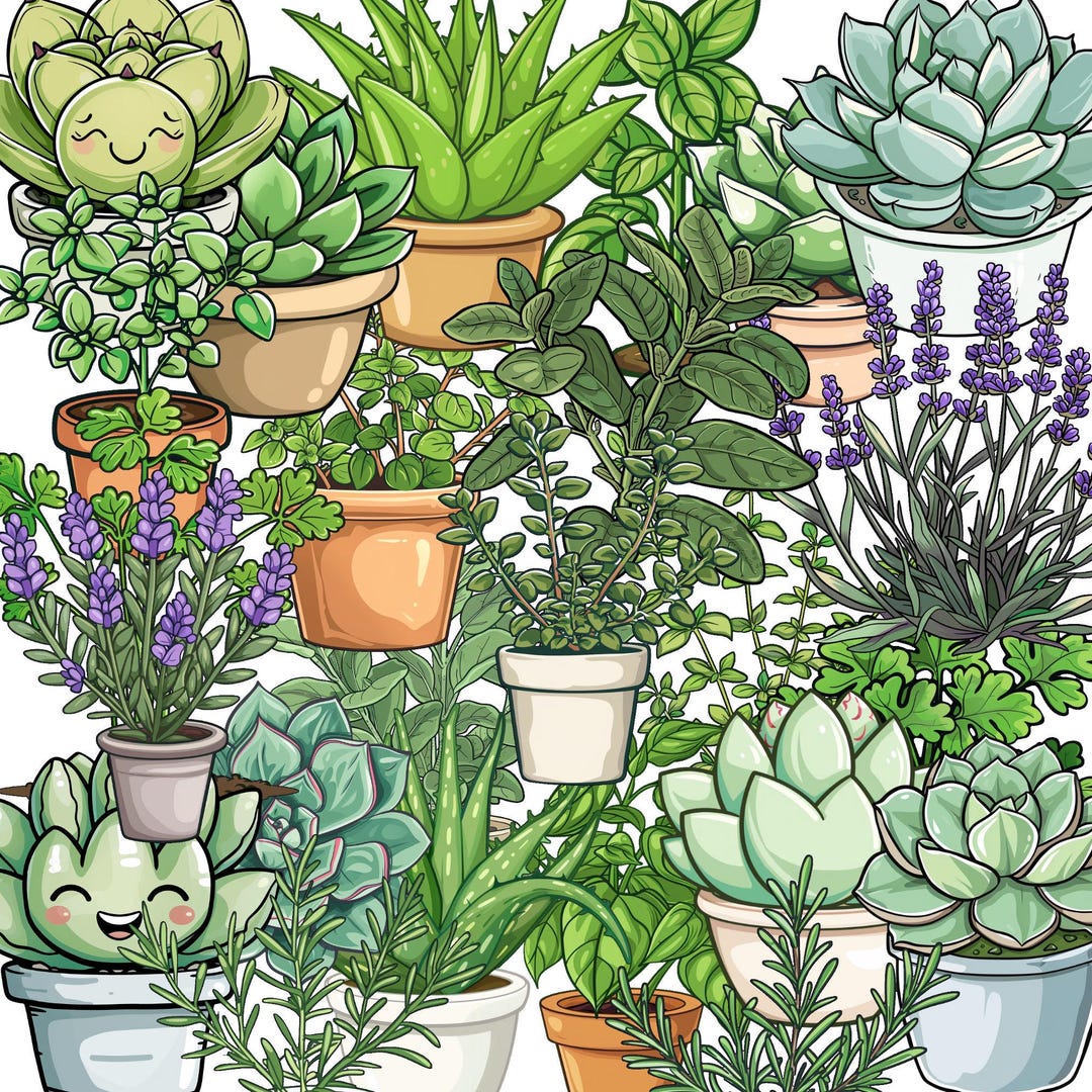 Succulent & Herb Clipart: Transparent Plant Images for Crafts (digital ...