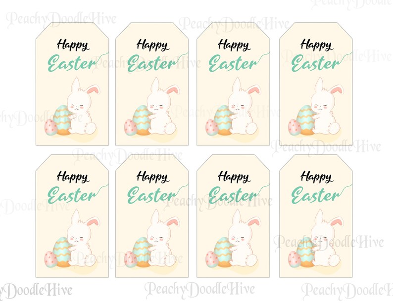 Happy Easter Printable Gift Tags, Kids Easter Eggs and Bunny Rabbit ...