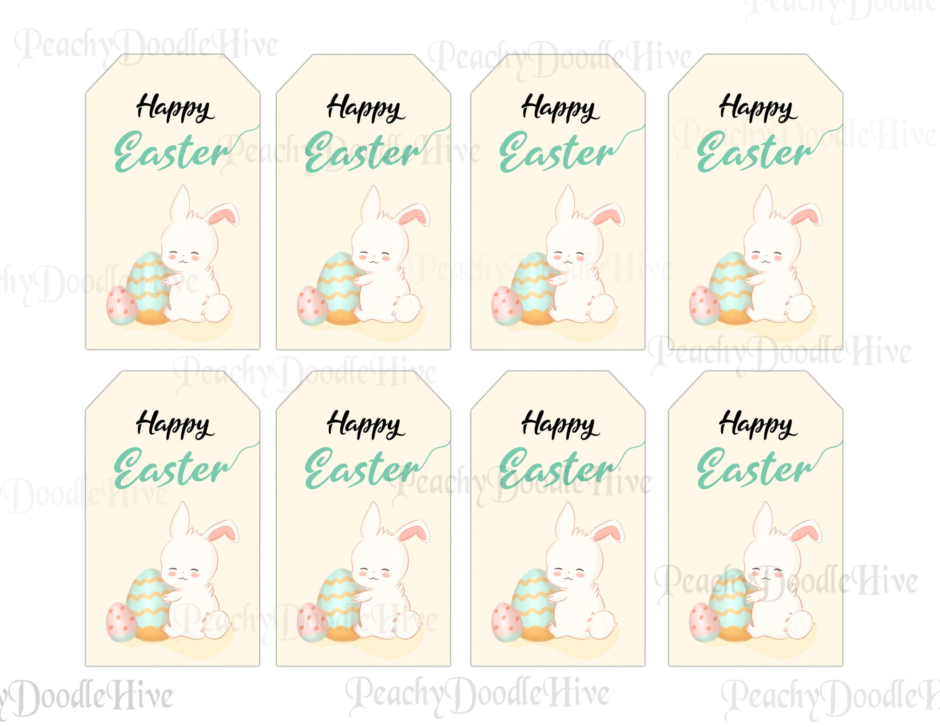 Happy Easter Printable Gift Tags, Kids Easter Eggs and Bunny Rabbit ...
