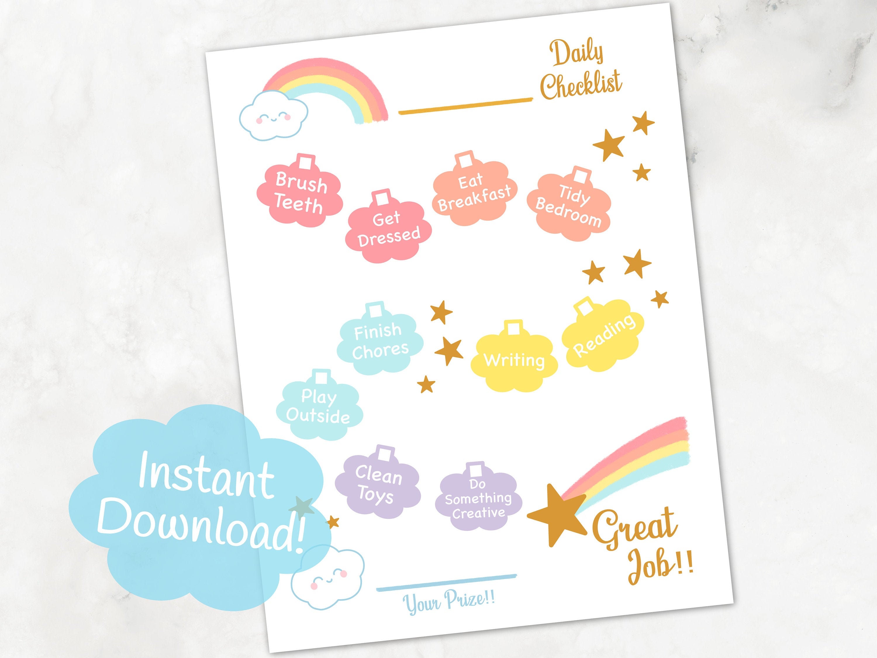 Rainbow Daily Routine Chore Chart, Printable Routine Chart for Kids ...