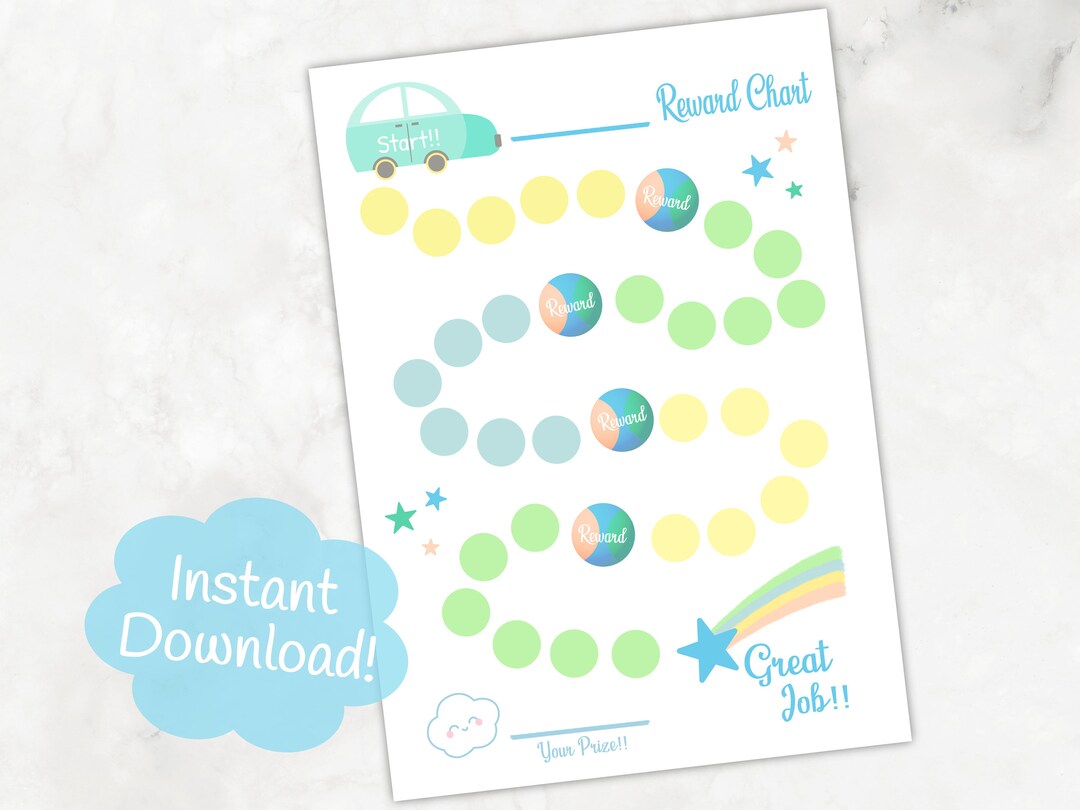 Printable Car Reward Chart for Boys, Instant Download Reward Chart ...