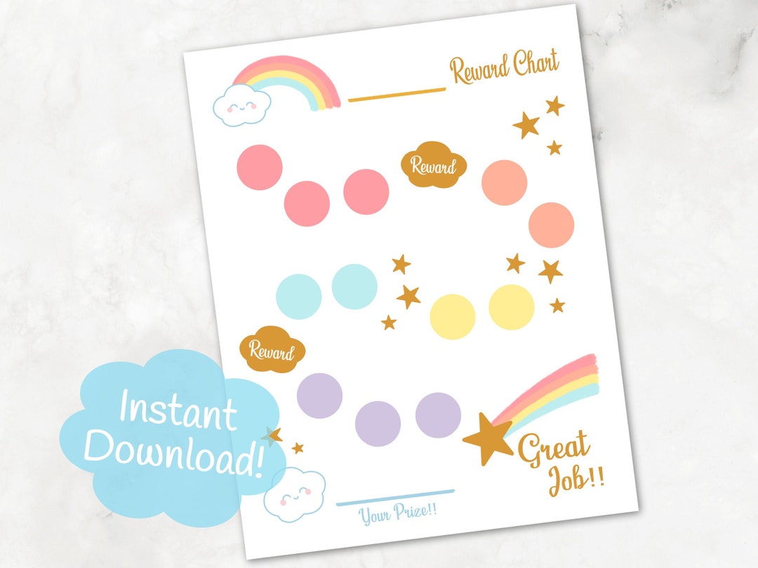Toddlers Printable Rainbow Cloud Reward Chart, Instant Download Reward ...