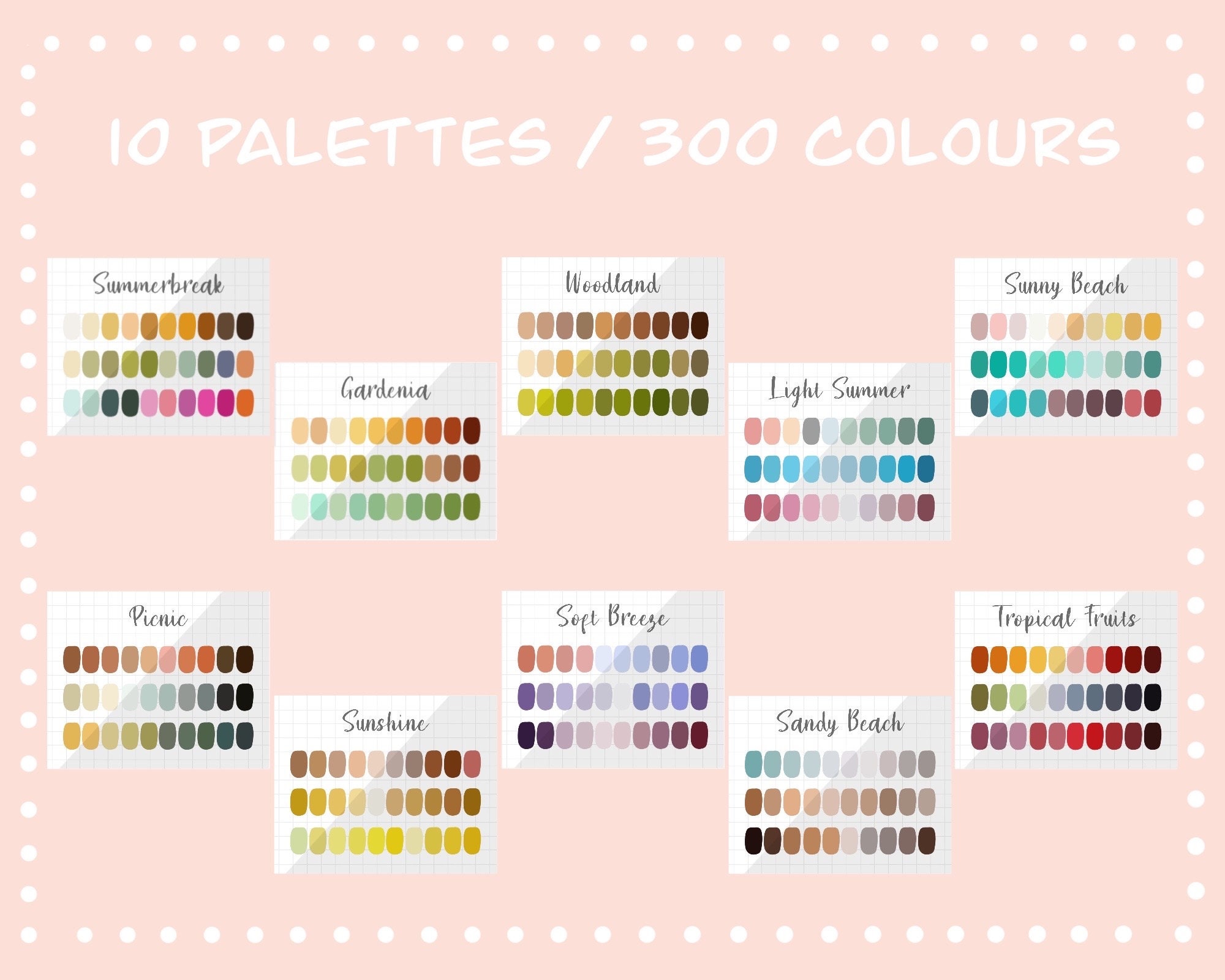 300 Colors Procreate Summer Color Palette Bundle | 10 Palettes ...