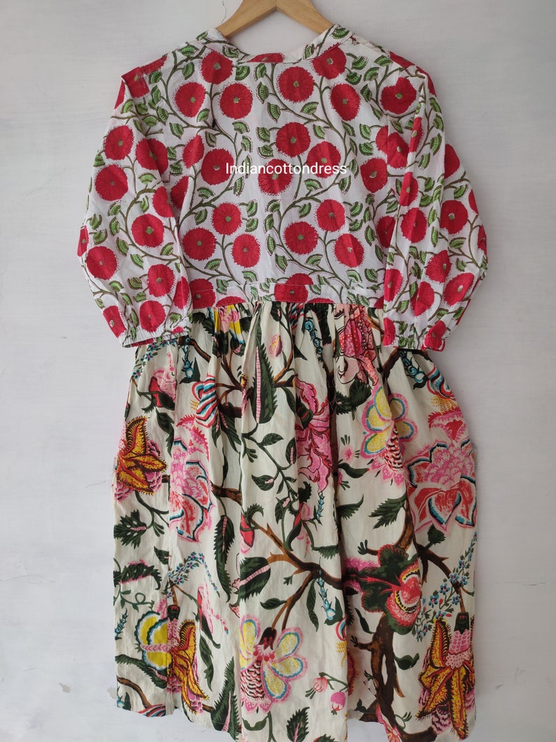 Patchwork Midi Dress Mini Dress Floral Long Block Print - Etsy