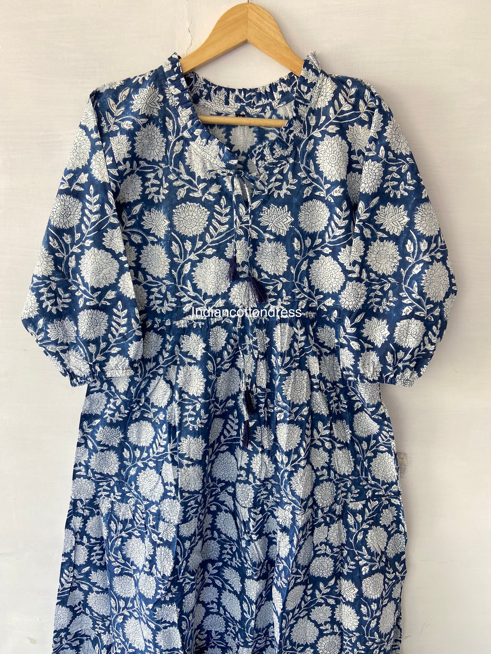 Blue Kitty Dress, Handblock Dress, Block Print Dress, Handmade Dresses ...