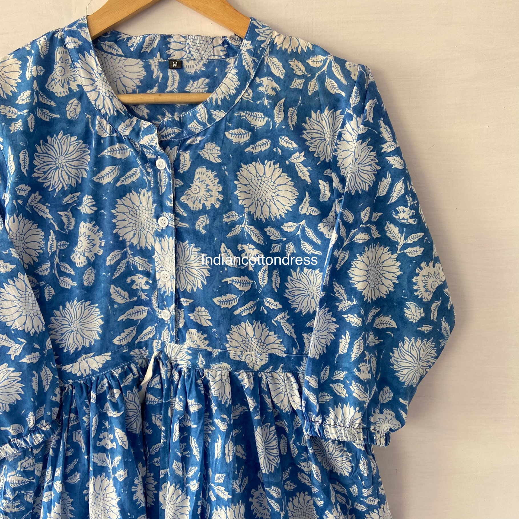 Blue Kitty Printed Dress Handblock Print Dress Block Print - Etsy