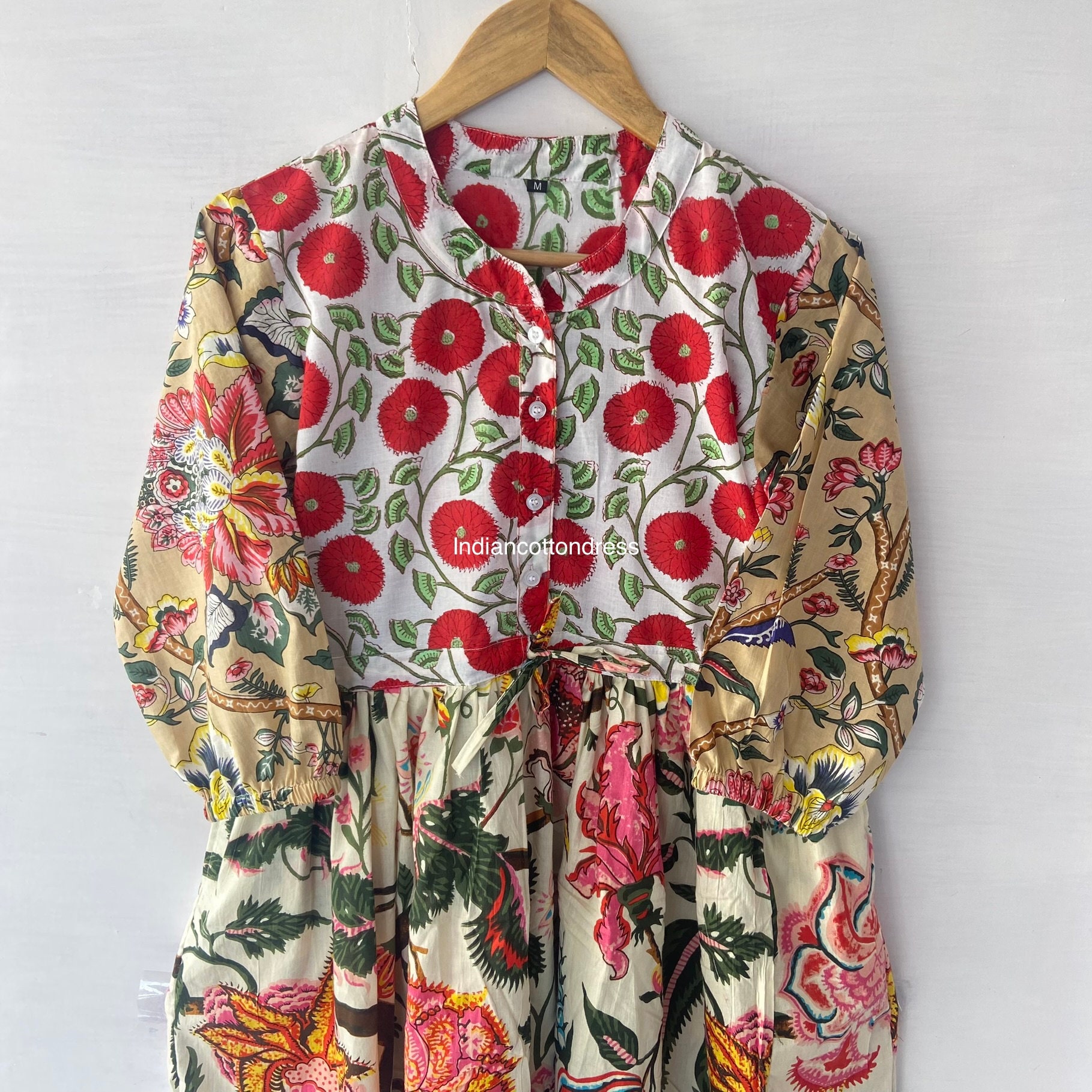 Patchwork Pattern, Floral Design Dresses, Handmade Cotton Dress, Block ...