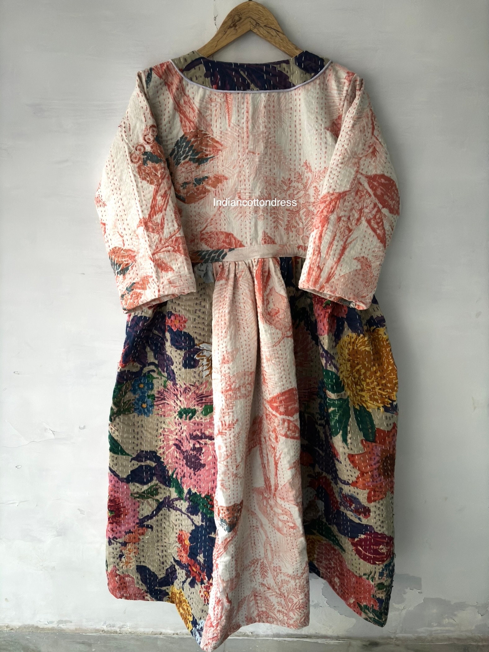 New Kantha Work Cotton Dress, Winter Cotton Dress, Handmade Cotton ...