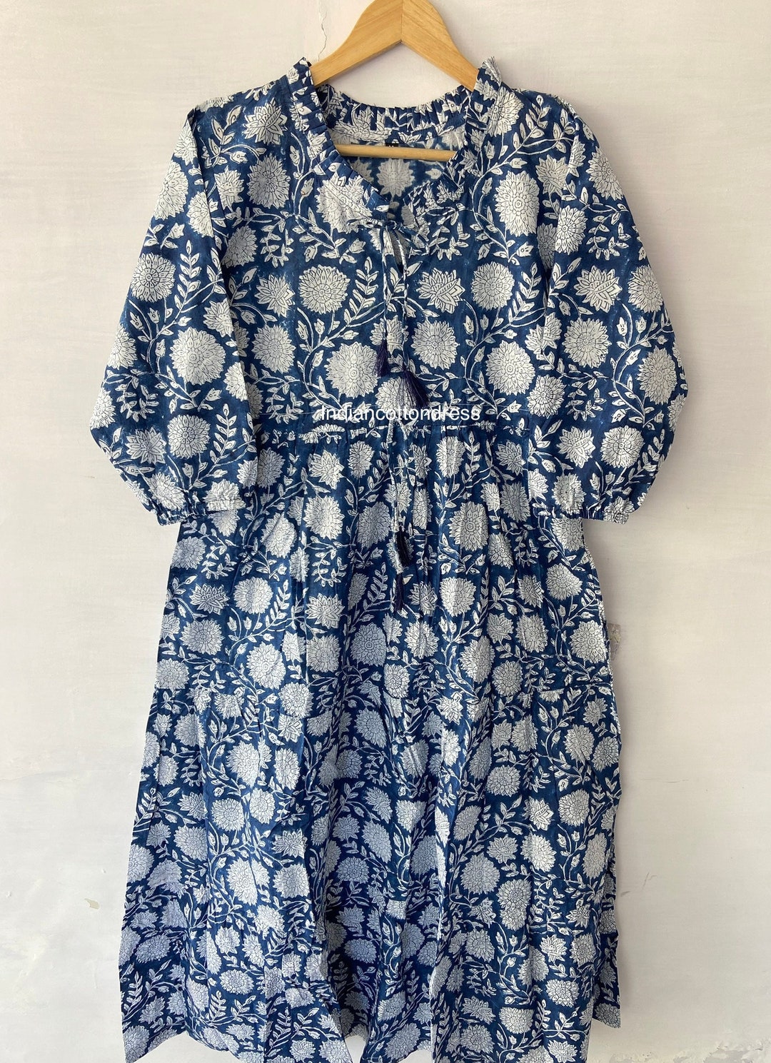 Blue Kitty Dress, Handblock Dress, Block Print Dress, Handmade Dresses ...