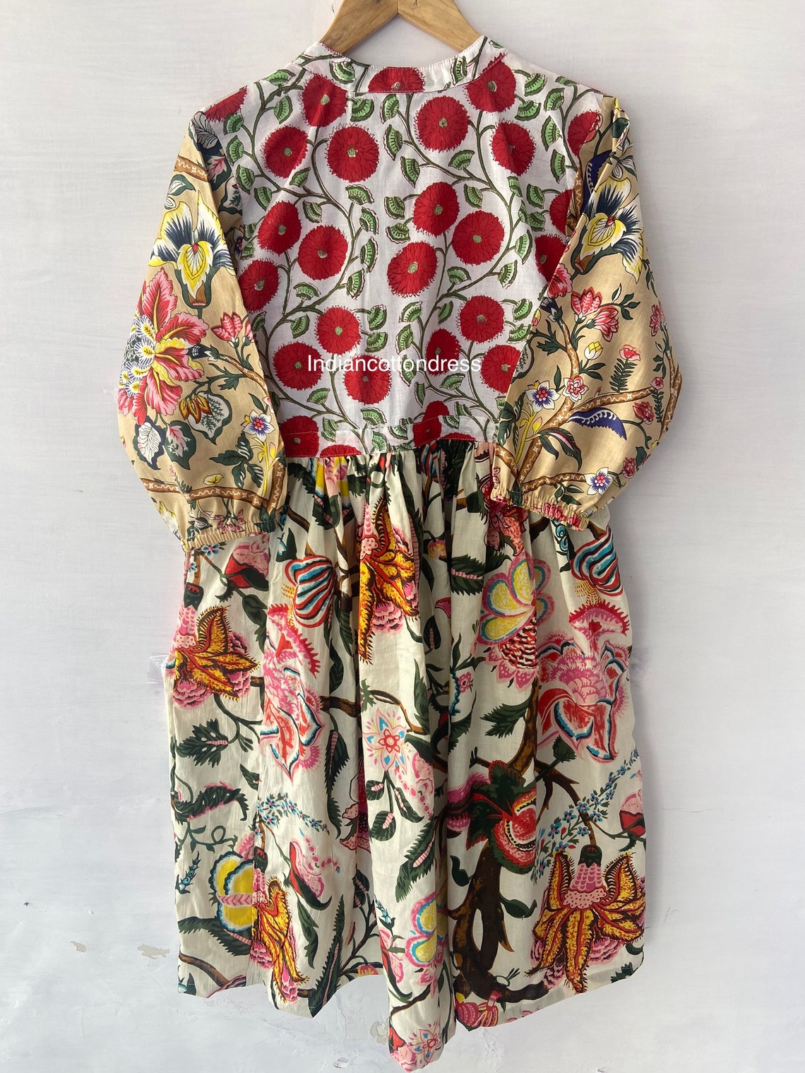 Patchwork Pattern, Floral Design Dresses, Handmade Cotton Dress, Block ...
