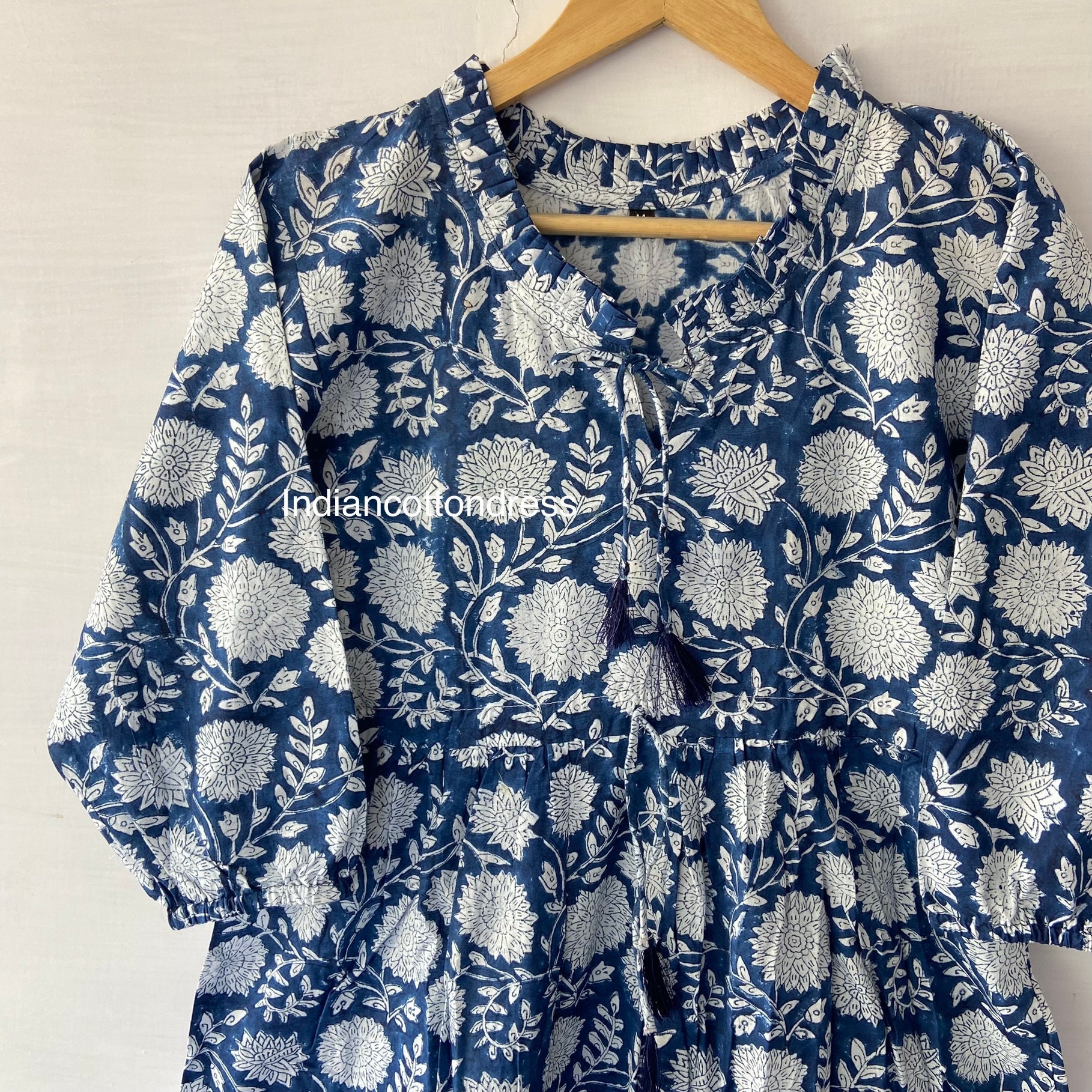 Blue Kitty Dress Handblock Dress Block Print Dress Handmade - Etsy