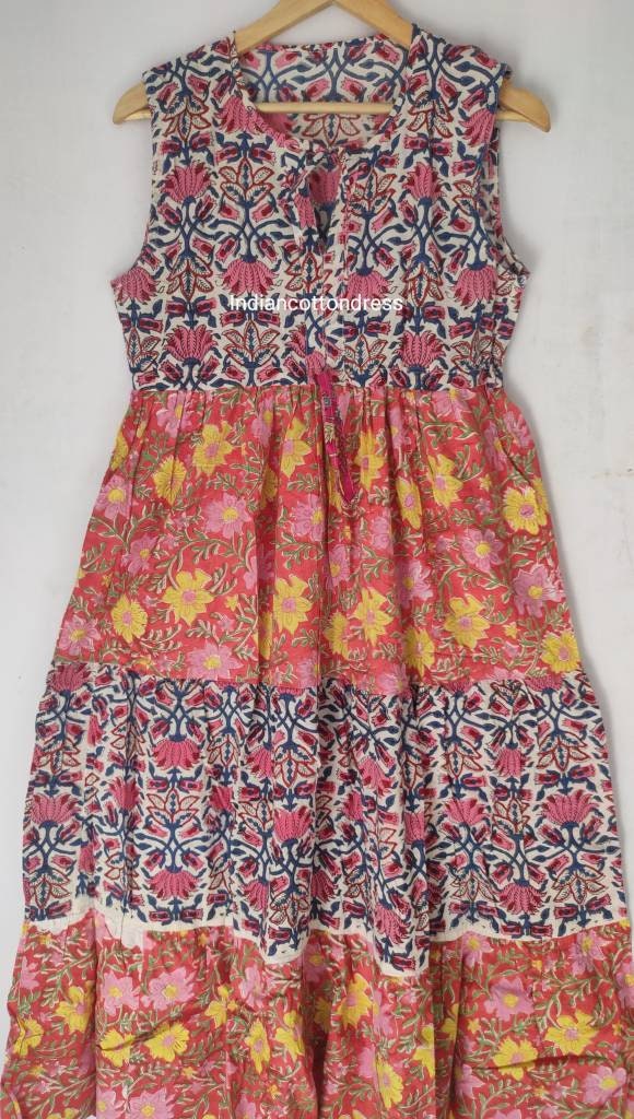 New Block Print Cotton Dress Floral Dress,humming Dress,summer Dress ...