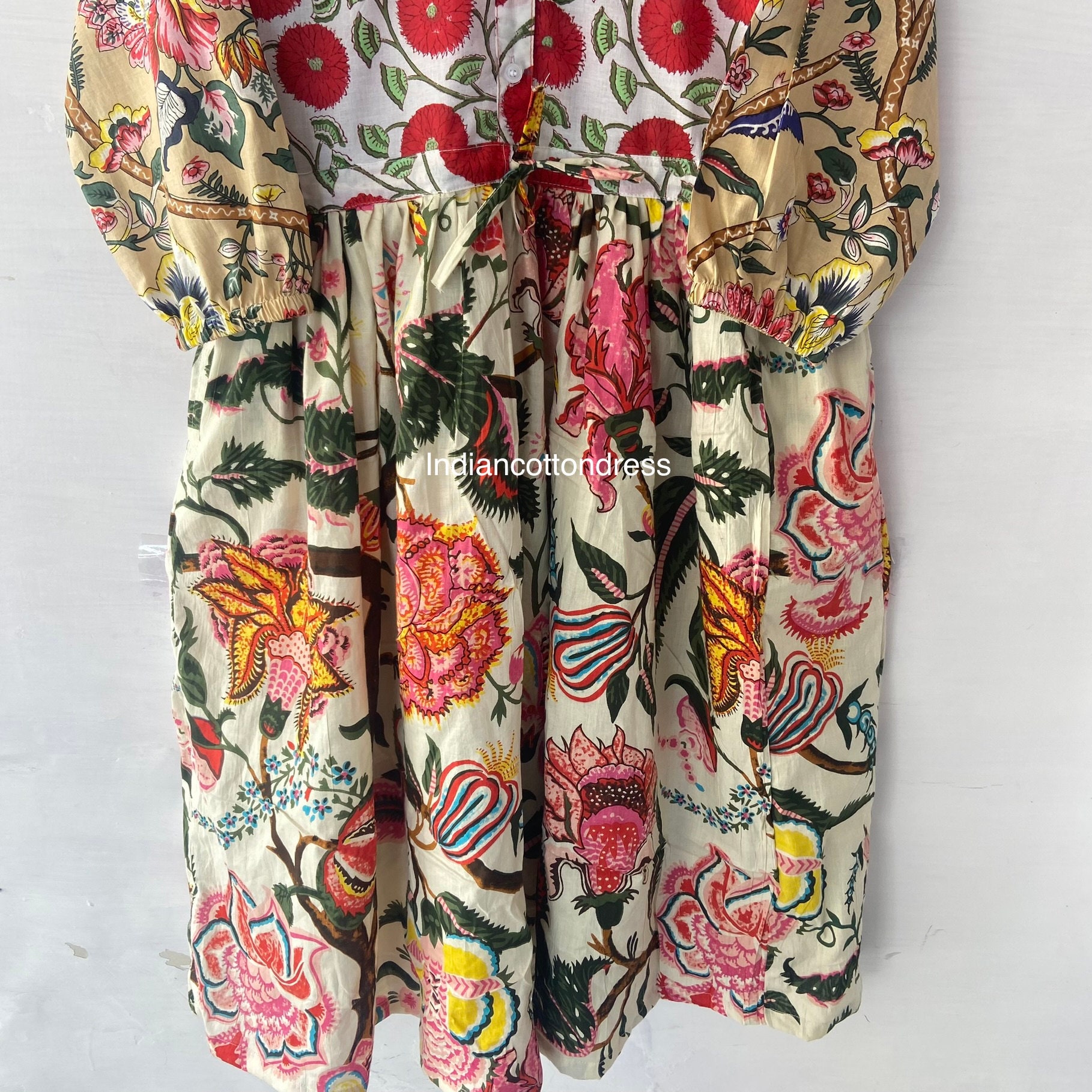 Patchwork Pattern, Floral Design Dresses, Handmade Cotton Dress, Block ...