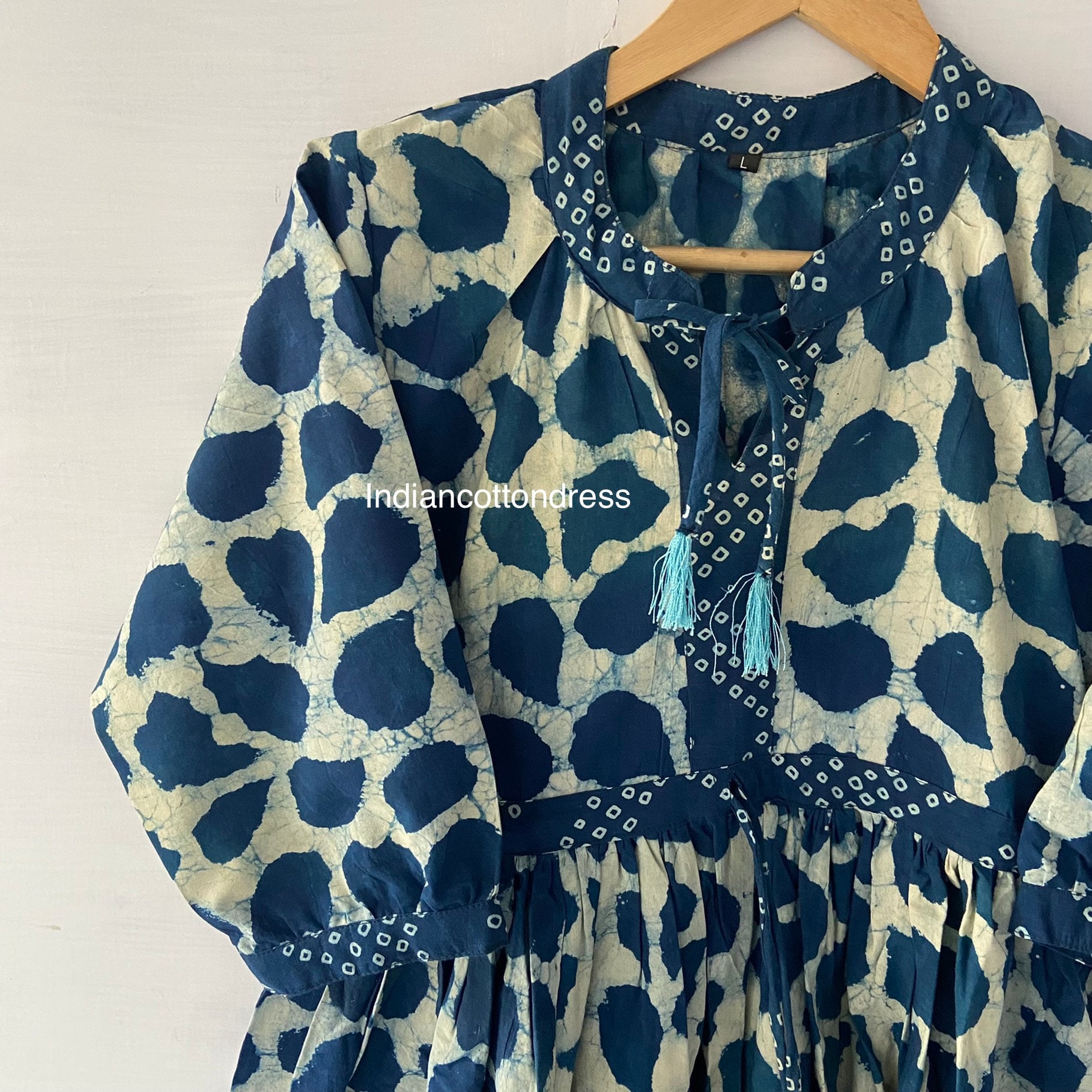 Plus Size Indigo Block Print Cotton Dress,handmade Dress ,sketer Circle ...