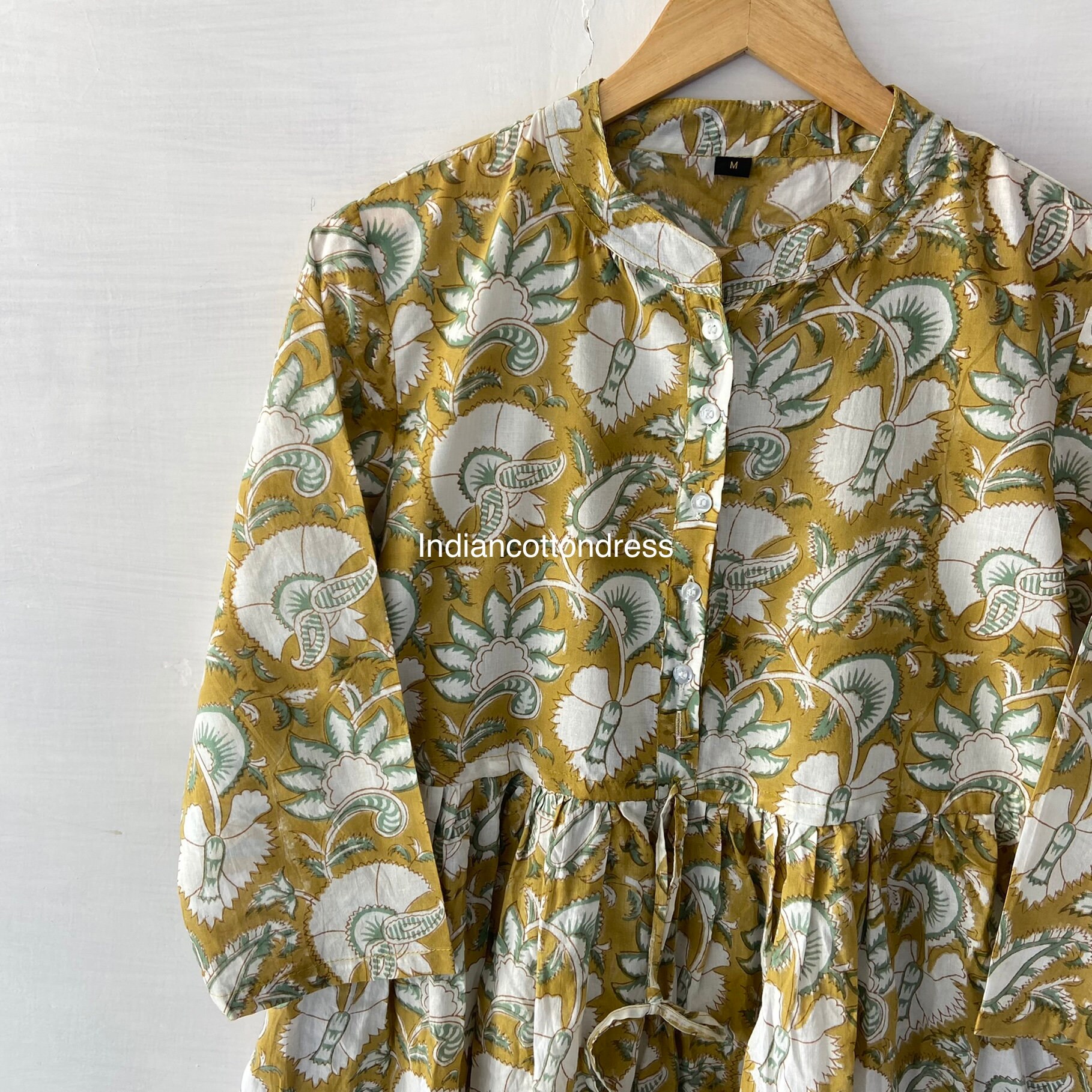 Light Colour Hand Print Dress,handblock Cotton Dress,indian Print Dress ...