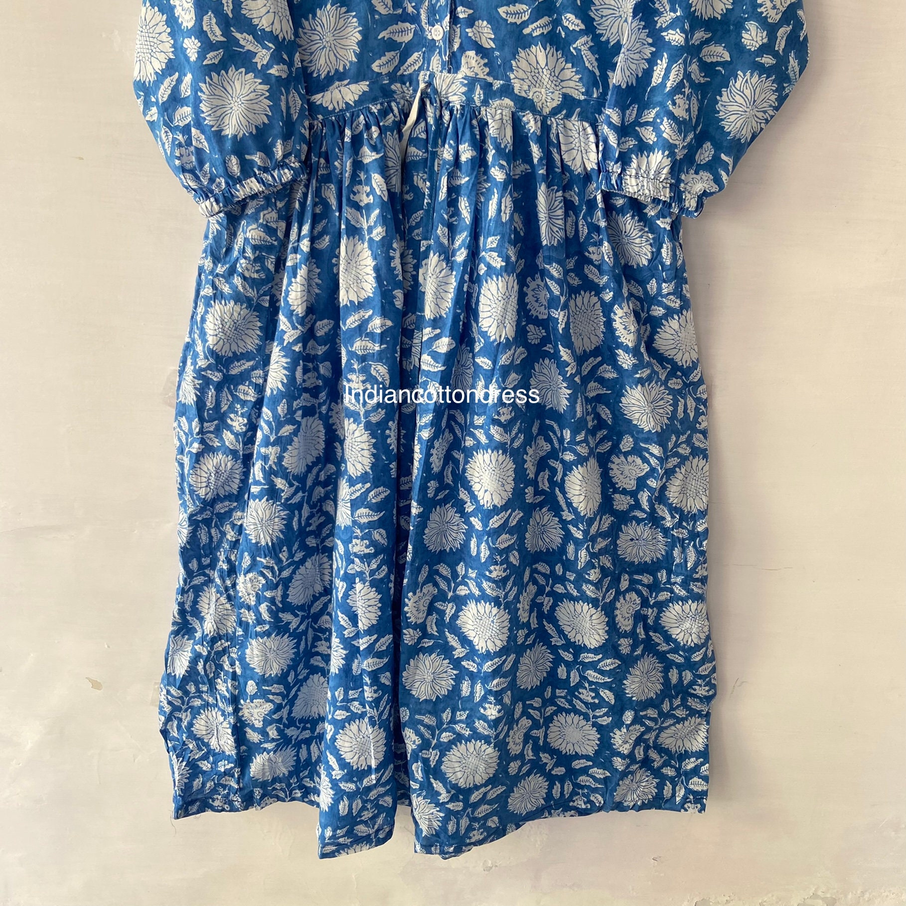 Blue Kitty Printed Dress Handblock Print Dress Block Print - Etsy