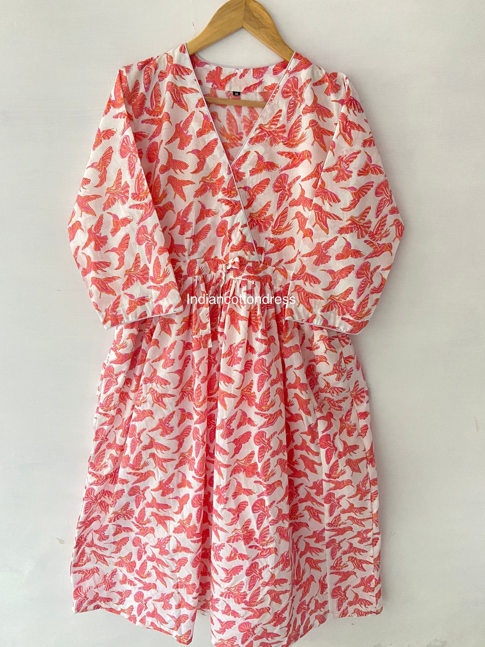 Bird Prind Dress Women Dress Hand Print Dresscotton - Etsy