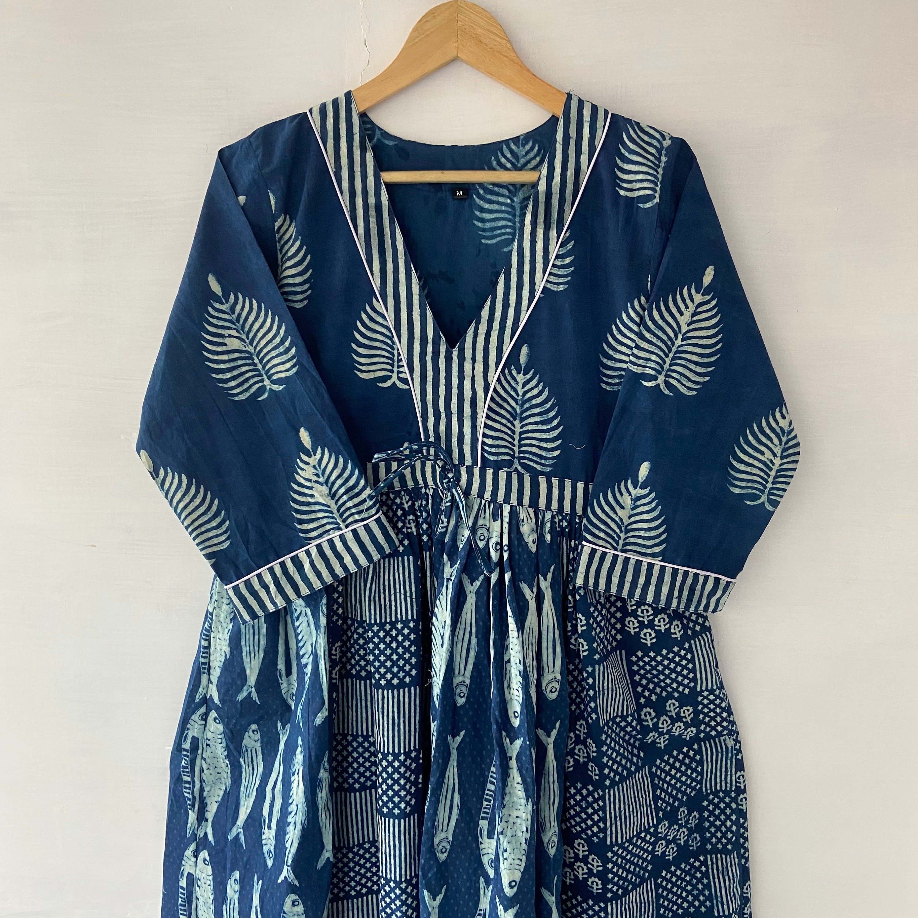 Patchwork Block,indian Dress ,indigo Block Print ,cotton Handmade Dress ...