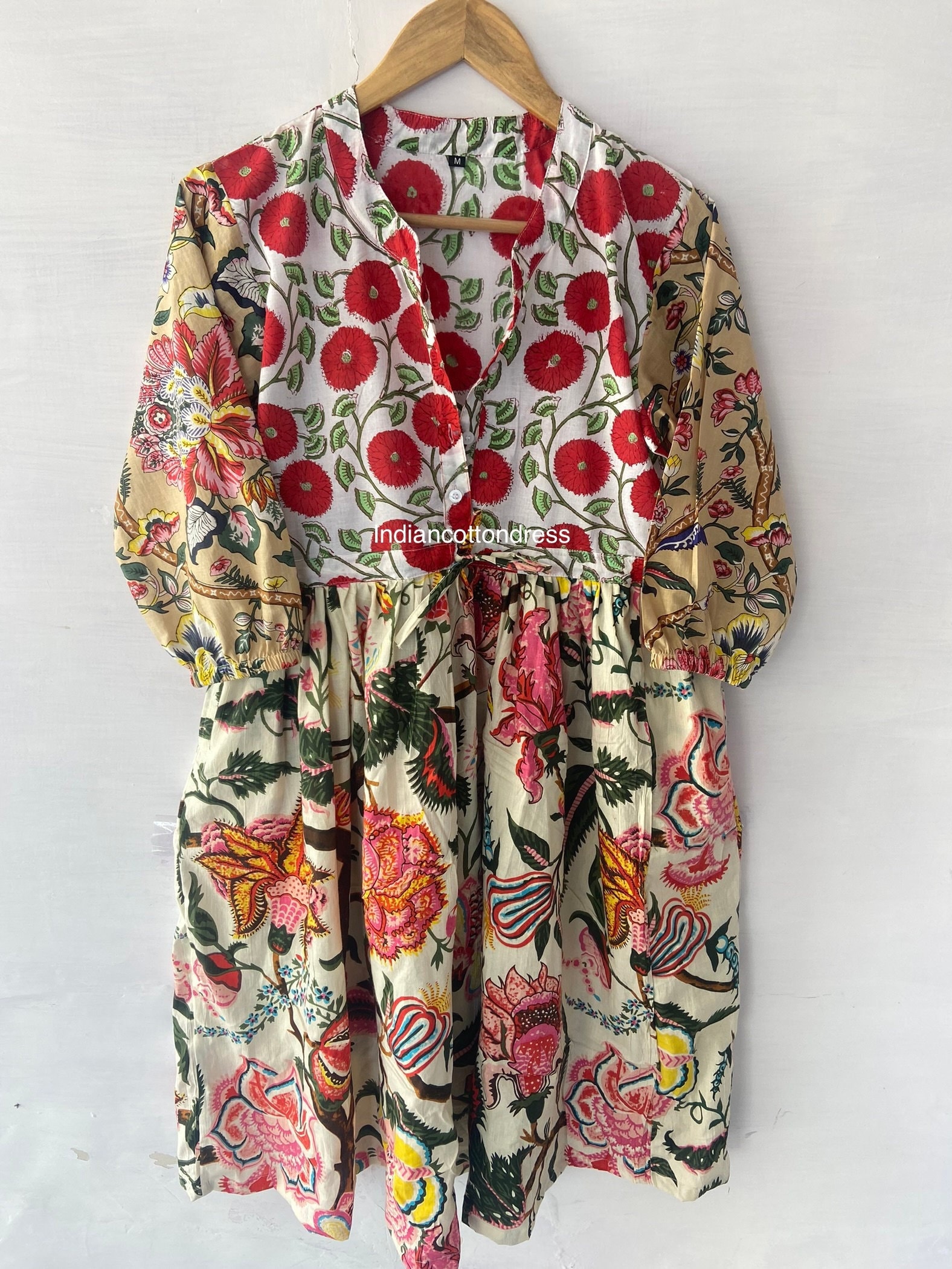 Patchwork Pattern, Floral Design Dresses, Handmade Cotton Dress, Block ...