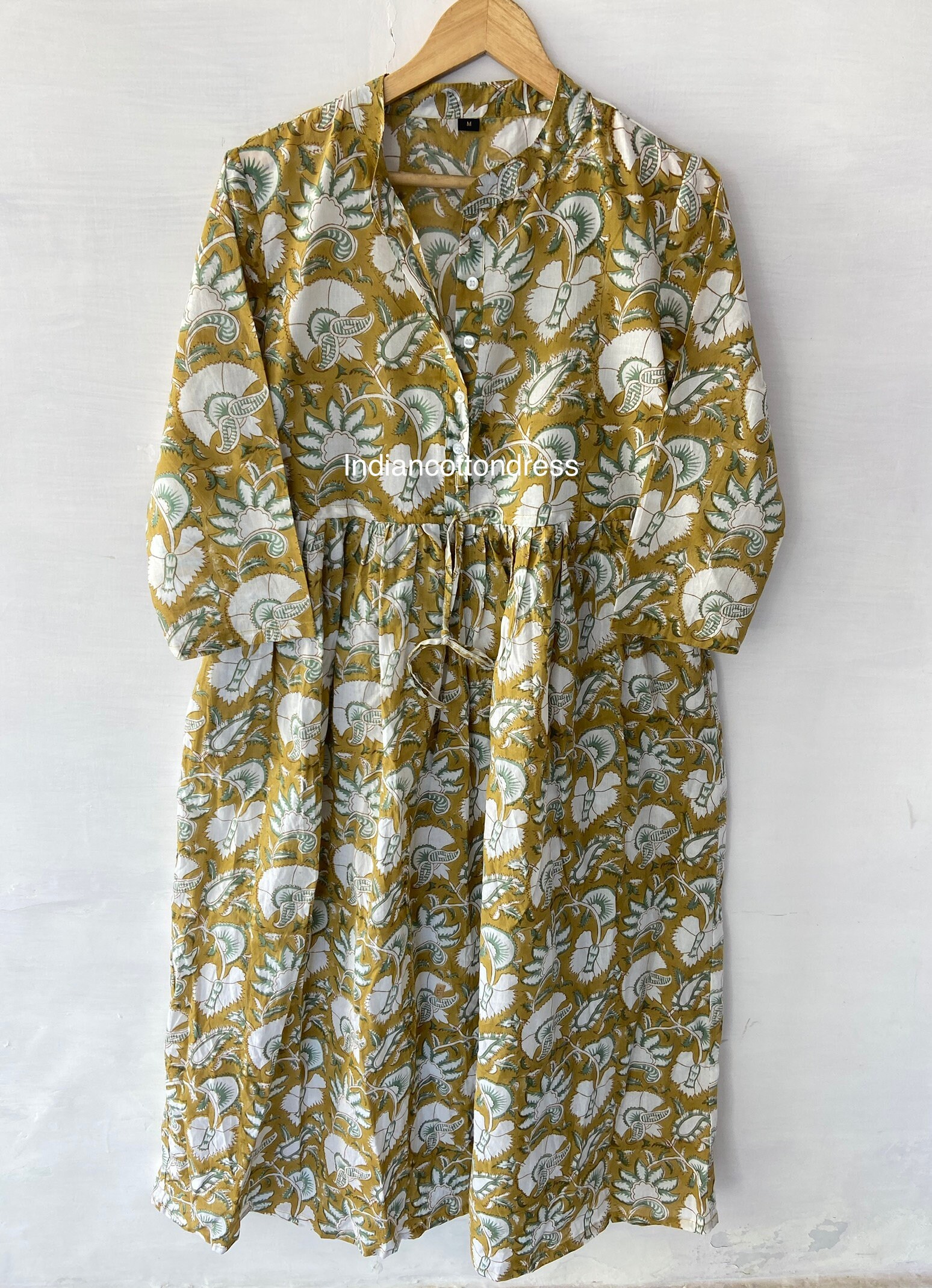 Light Colour Hand Print Dress,handblock Cotton Dress,indian Print Dress ...