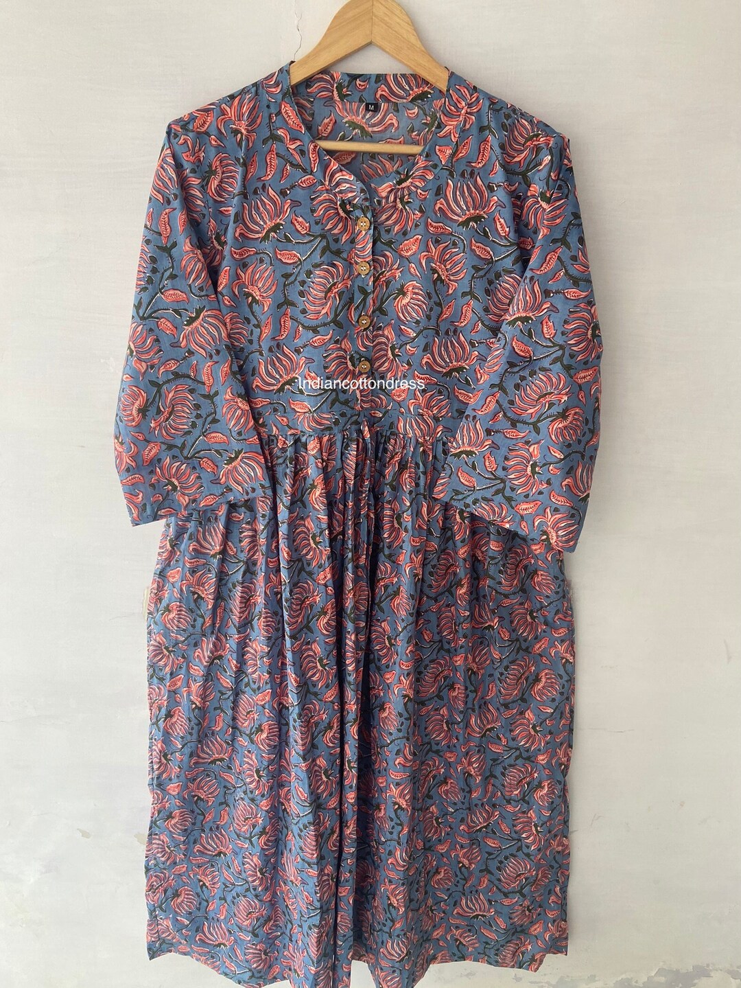 Gray Color Dress, Handblock Printed Cotton Dress, Handmade Cotton Dress ...