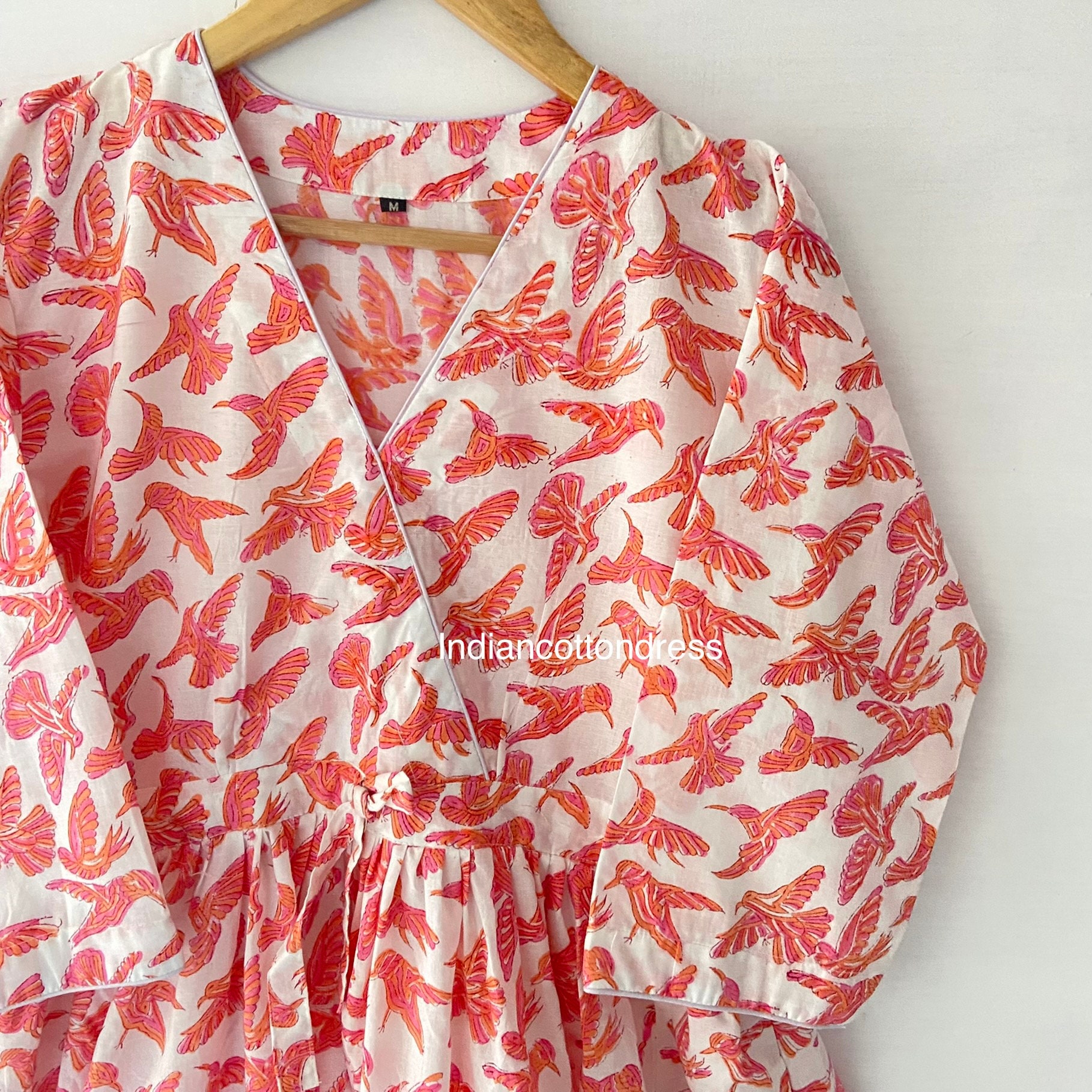 Bird Prind Dress Women Dress Hand Print Dresscotton - Etsy