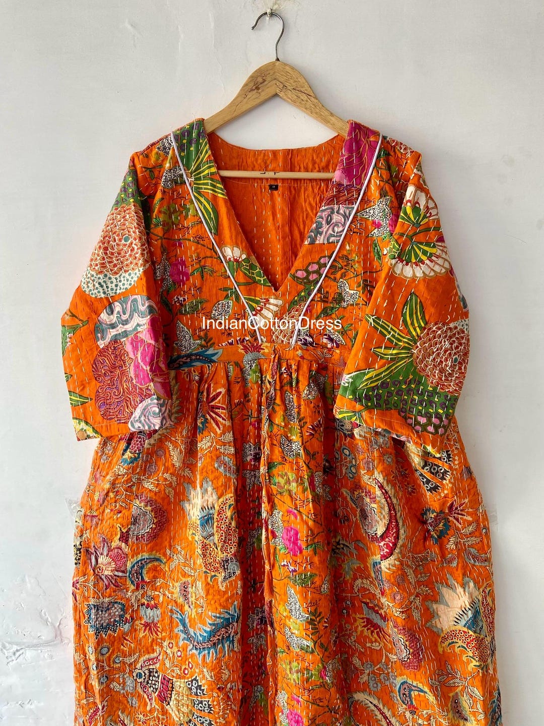 Kantha Quilted Orange Dress,indian Kantha Work Dress, Blousen Dress ...