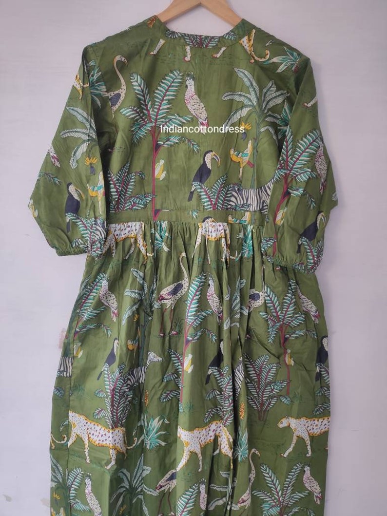 Block Print Floral Printed Cotton Long Maxi Dress V Neckline Cotton ...