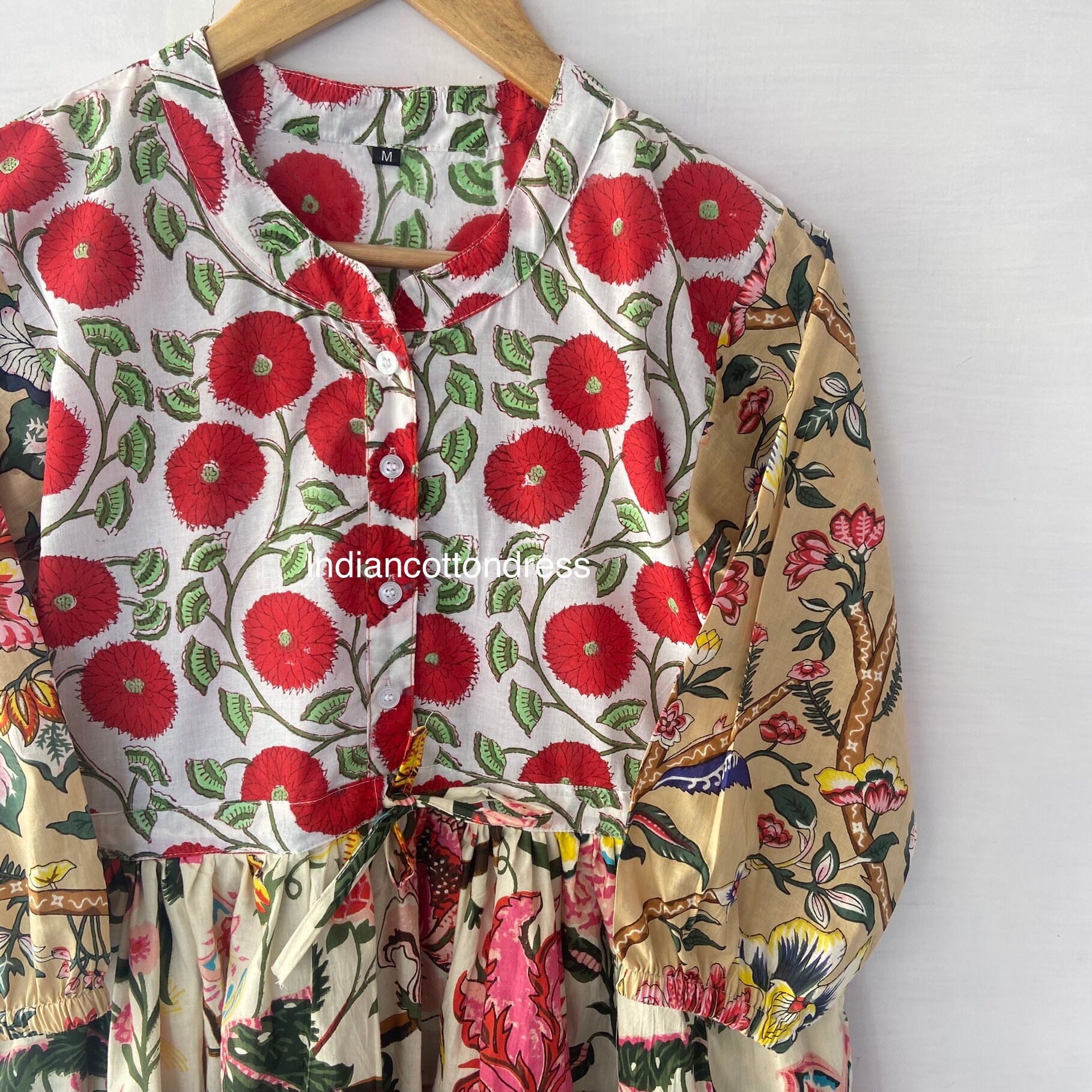 Patchwork Pattern, Floral Design Dresses, Handmade Cotton Dress, Block ...