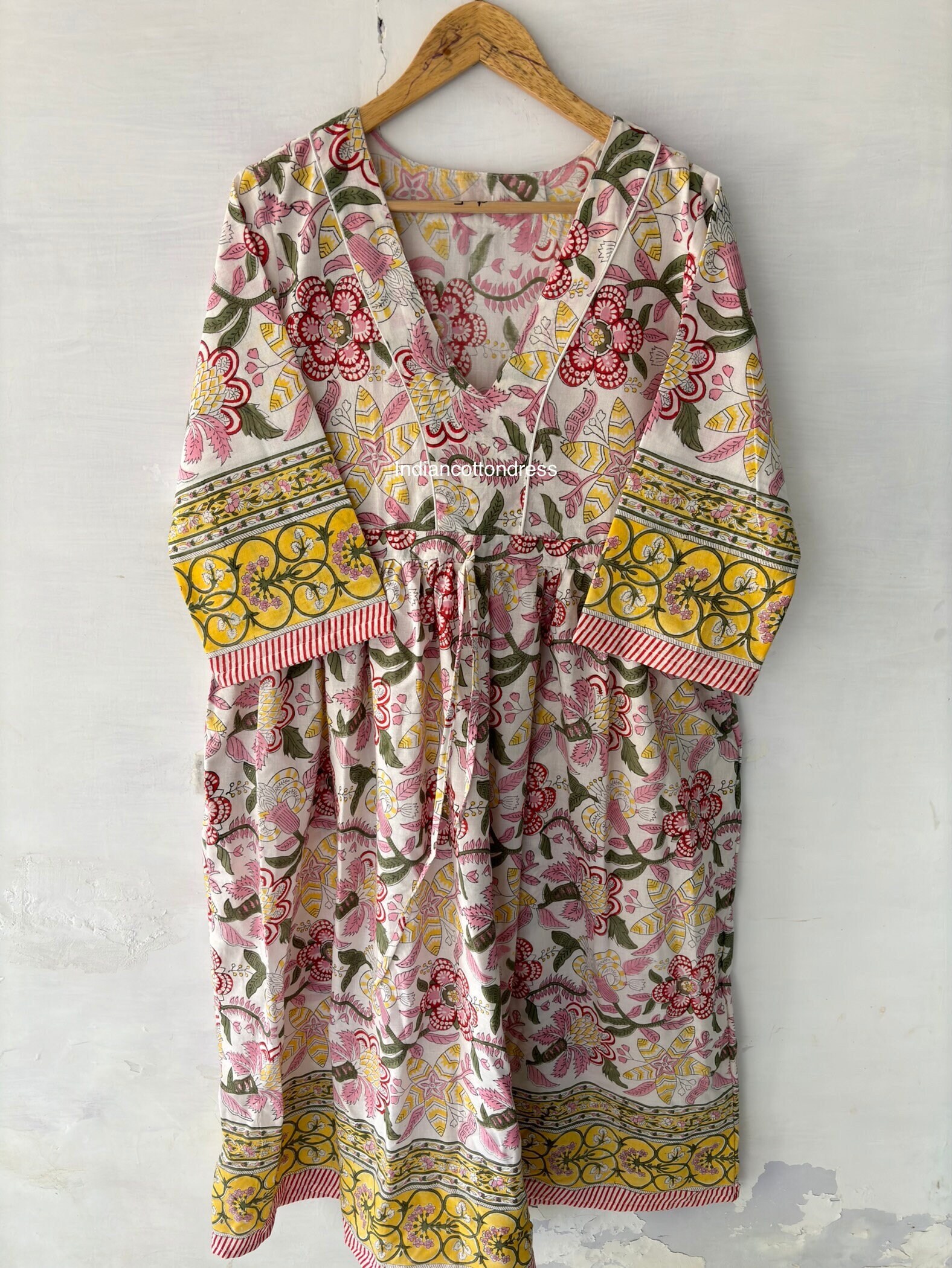 Robe indienne en coton, Robe en coton faite main, Robe en coton à ...