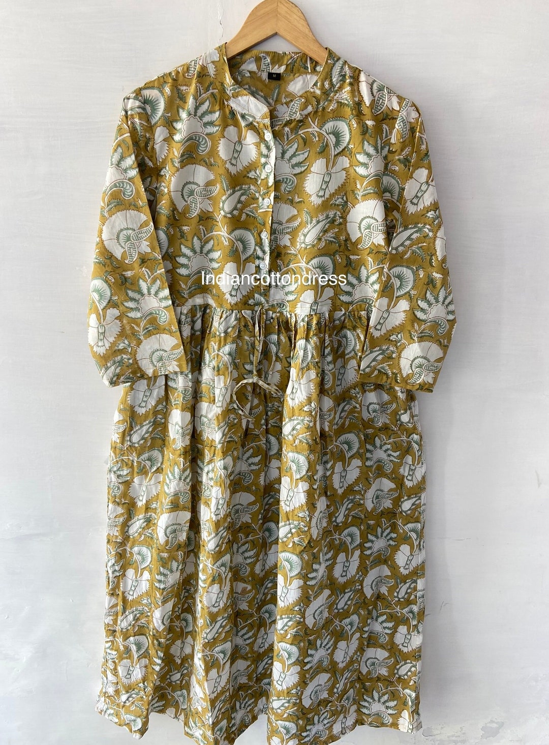 Light Colour Hand Print Dress,handblock Cotton Dress,indian Print Dress ...