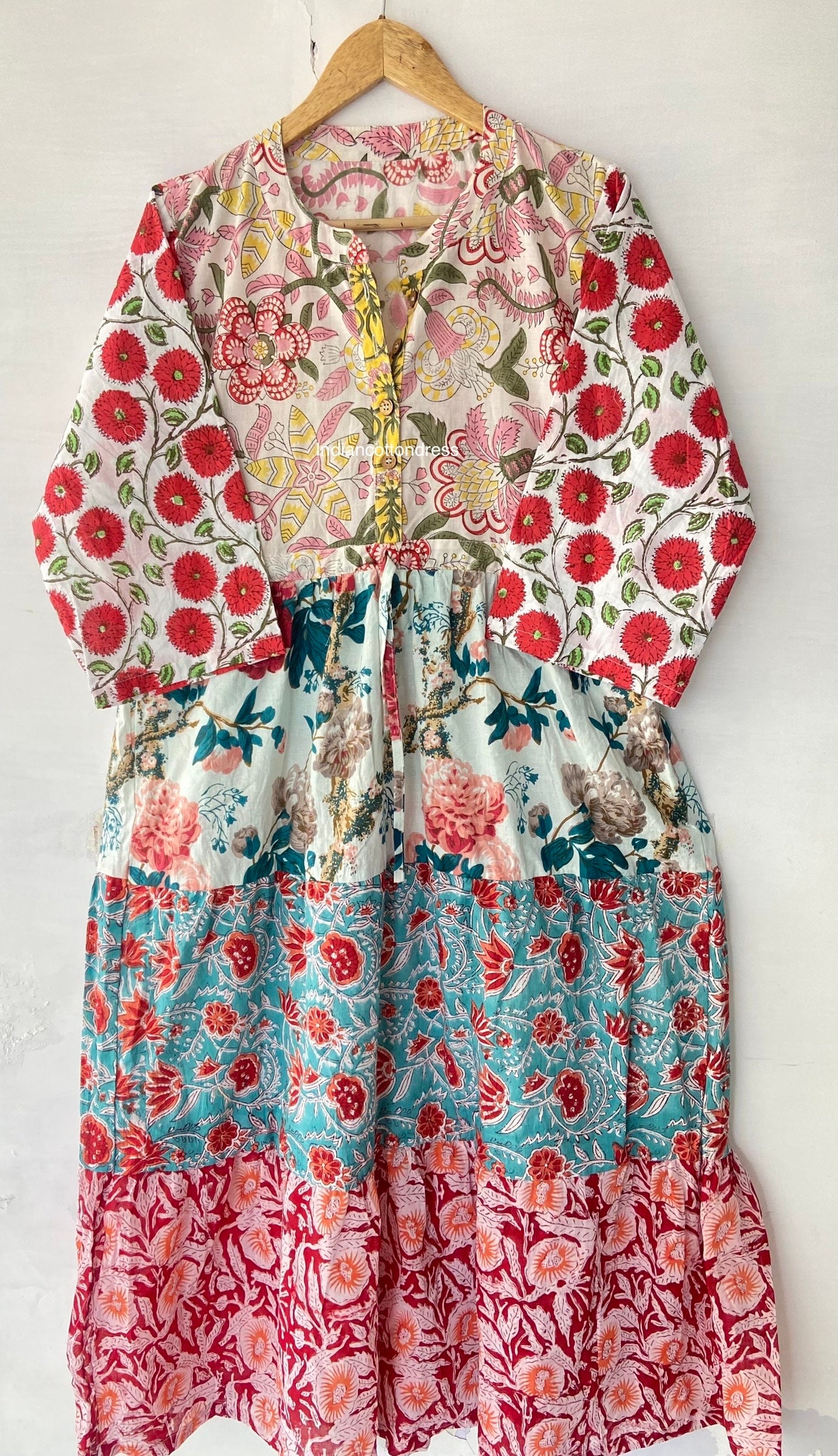 Patchwork Blockprint Cotton Dress, Casual Dress, Gown and Maxi Dress ...