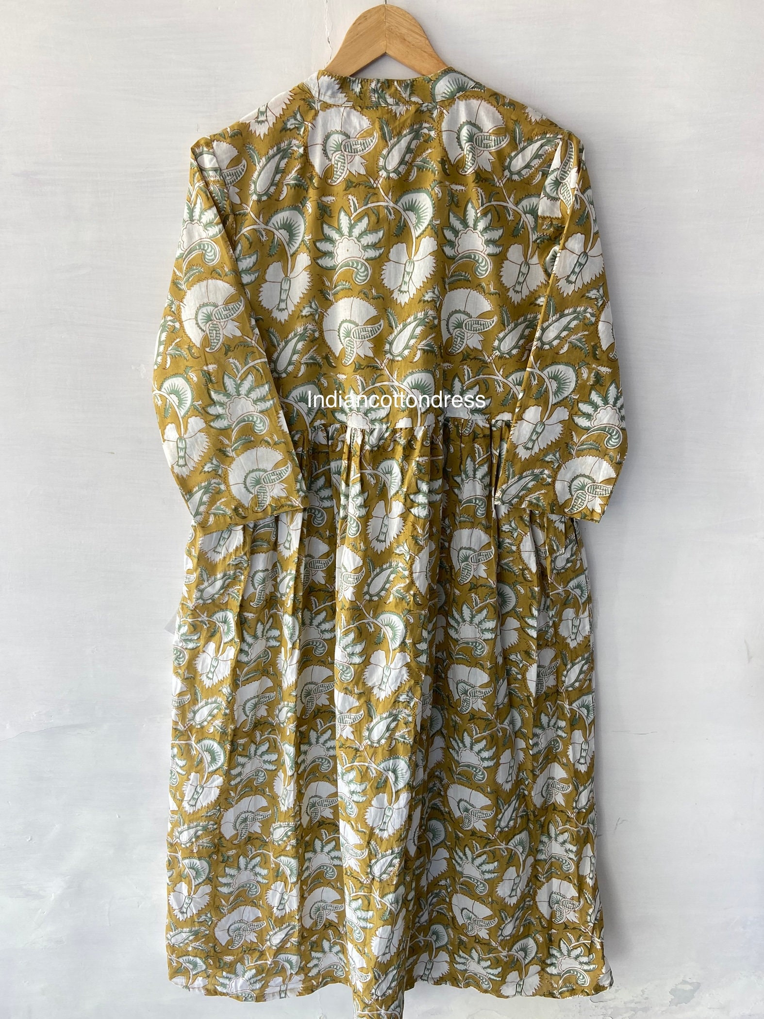 Light Colour Hand Print Dress,handblock Cotton Dress,indian Print Dress ...