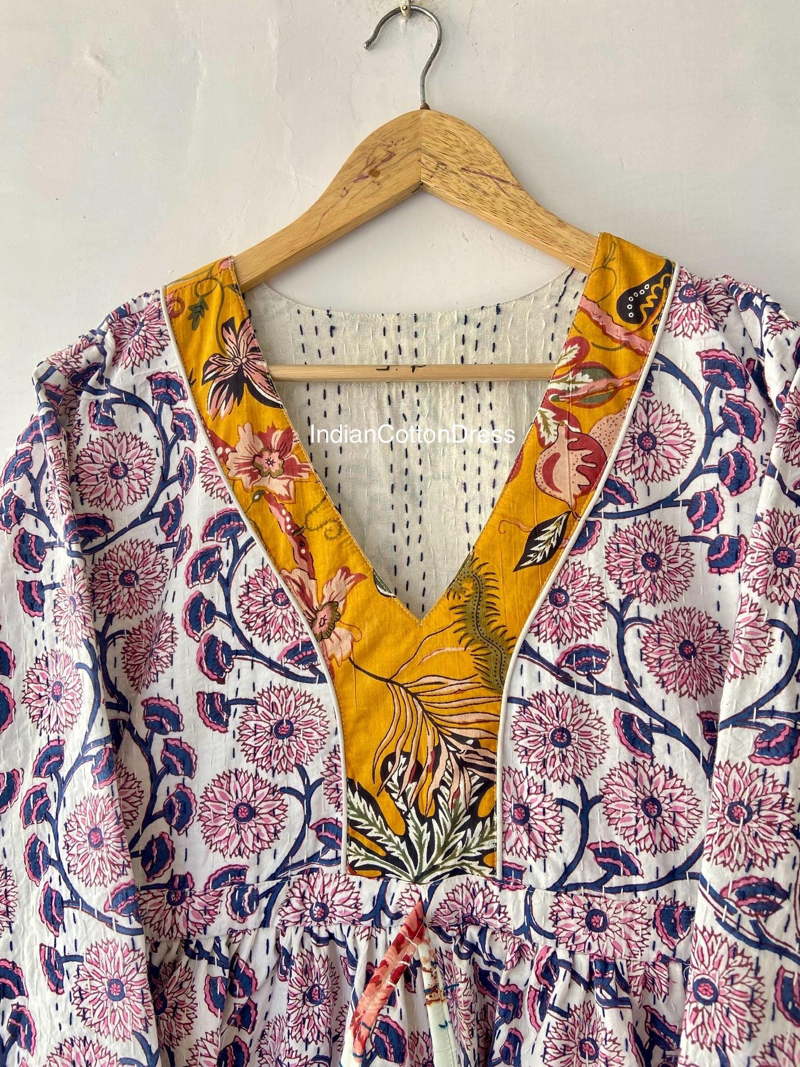 Kanth Quilted Dress,indian Kantha Work Dress, Blousen Dress, Gown and ...