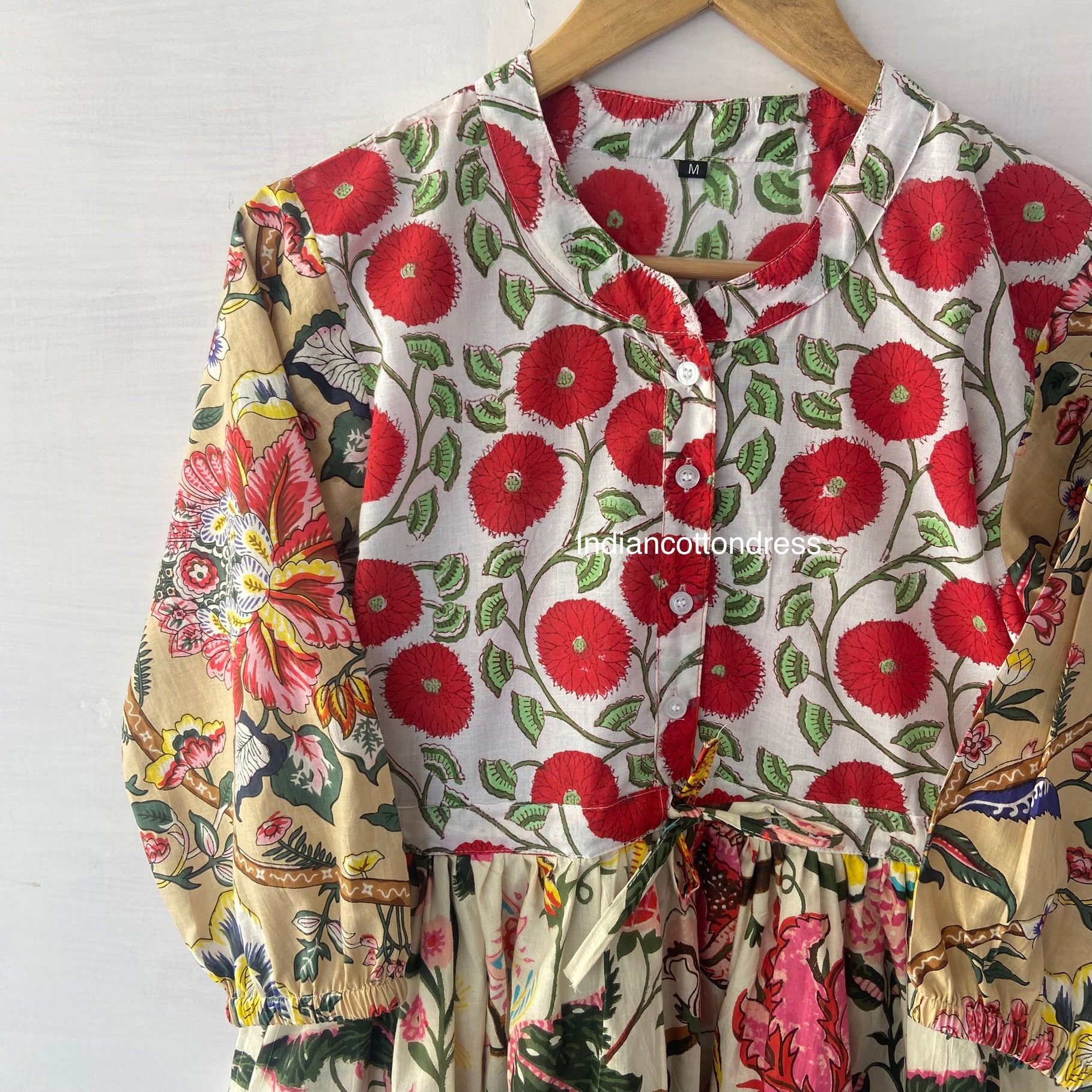 Patchwork Pattern, Floral Design Dresses, Handmade Cotton Dress, Block ...