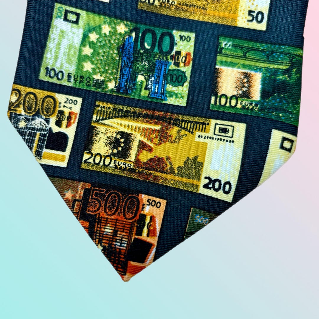 Gold City | 1980's | Vintage Money Novelty Necktie | Multicolour Euros ...