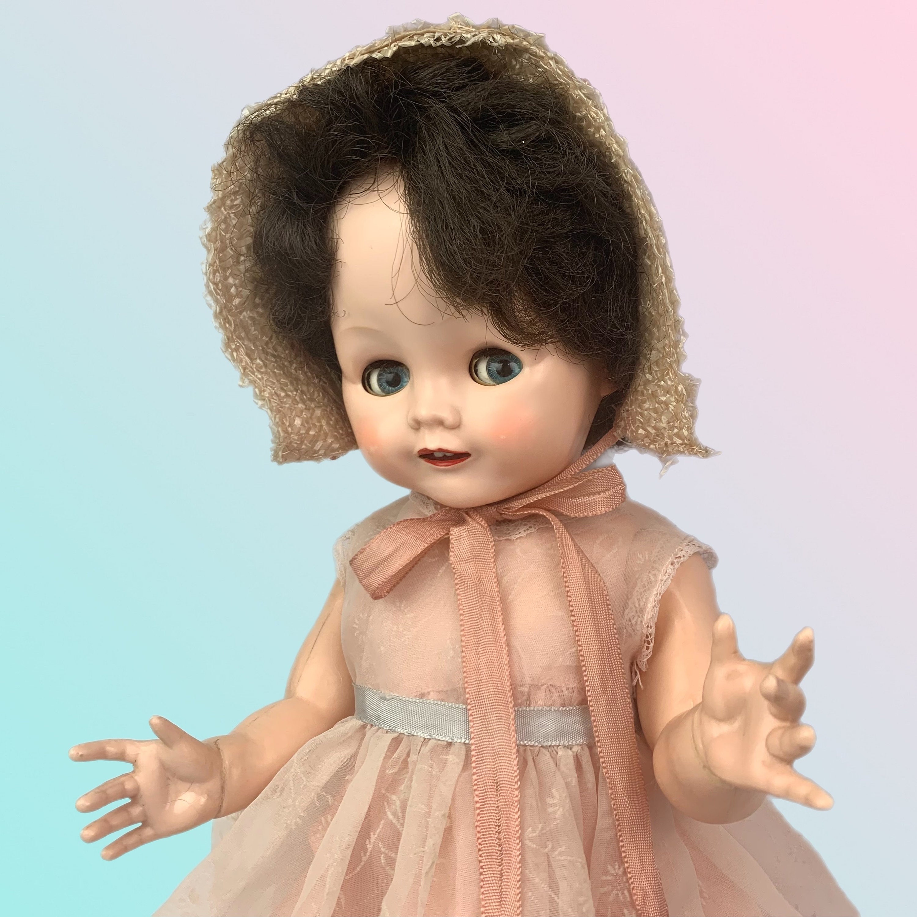 Pedigree 1950s Vintage Flirty Eye Doll Beige Pink Original Outfit And
