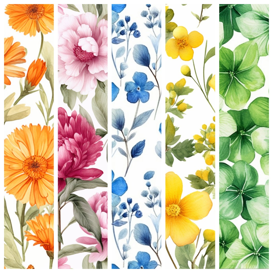 Floral Digital Paper , 5 Painting Flowers With Different Colors ...