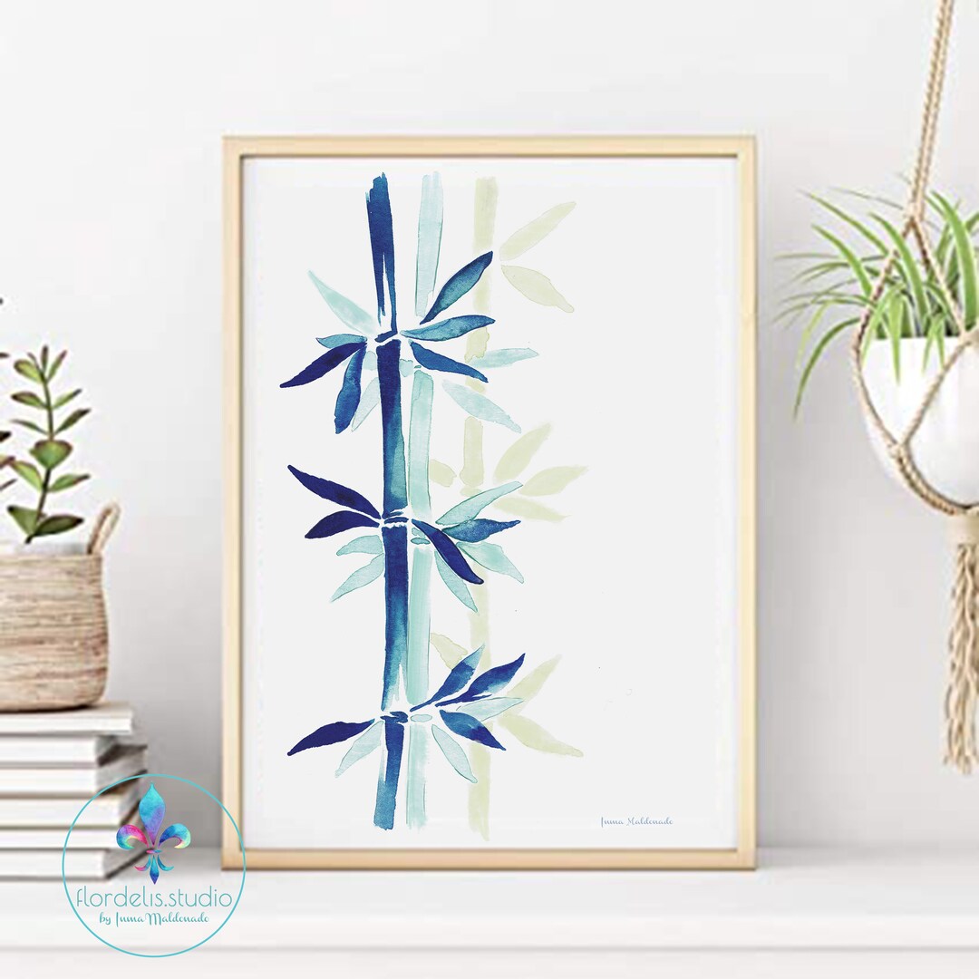 Blue Bamboo Print, Illustration Print, Decorative Print, Illustration ...