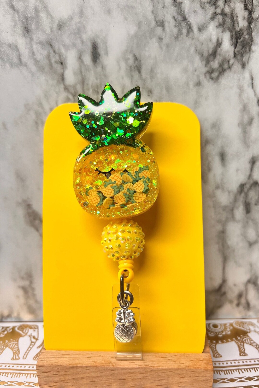 Pineapple Shaker Badge Reel: Chunky Glitter, Charm ID Holder - Etsy
