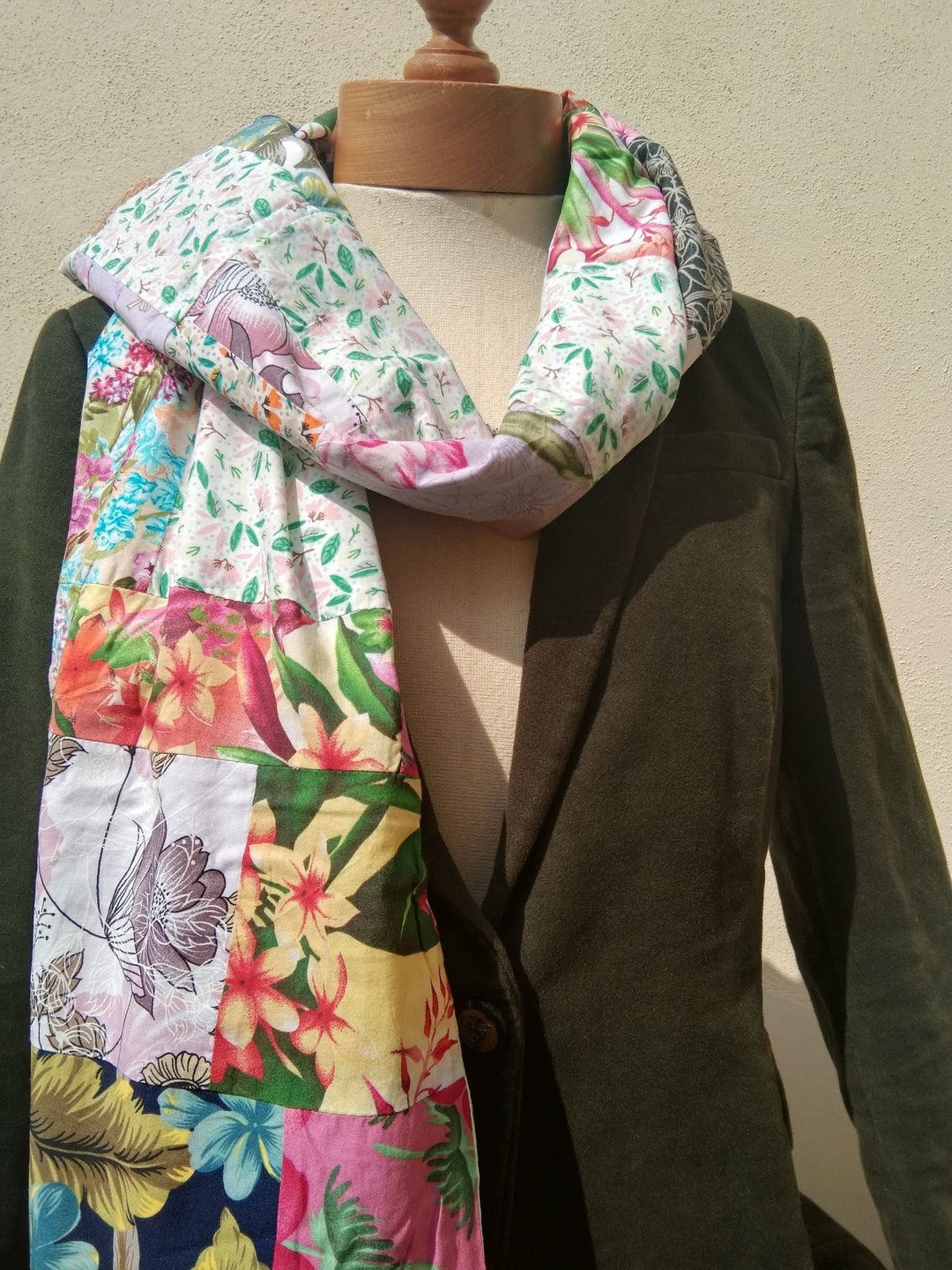 Reworked Patchwork Scarf Handmade, Beautiful Colours 11 - Etsy