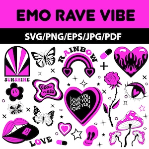 Emo Y2k Rave Vibe Set Vector Eps, Svg, Png Clip Art - Etsy