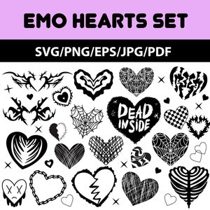 Emo Goth Punk Hearts Set Vector Eps, Svg, Png Clip Art - Etsy