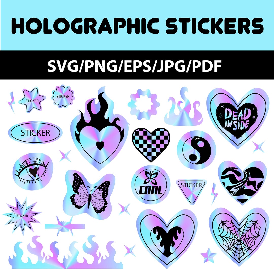 Holographic Y2k Emo Stickers Set Vector Eps, Svg, Png Clip Art - Etsy