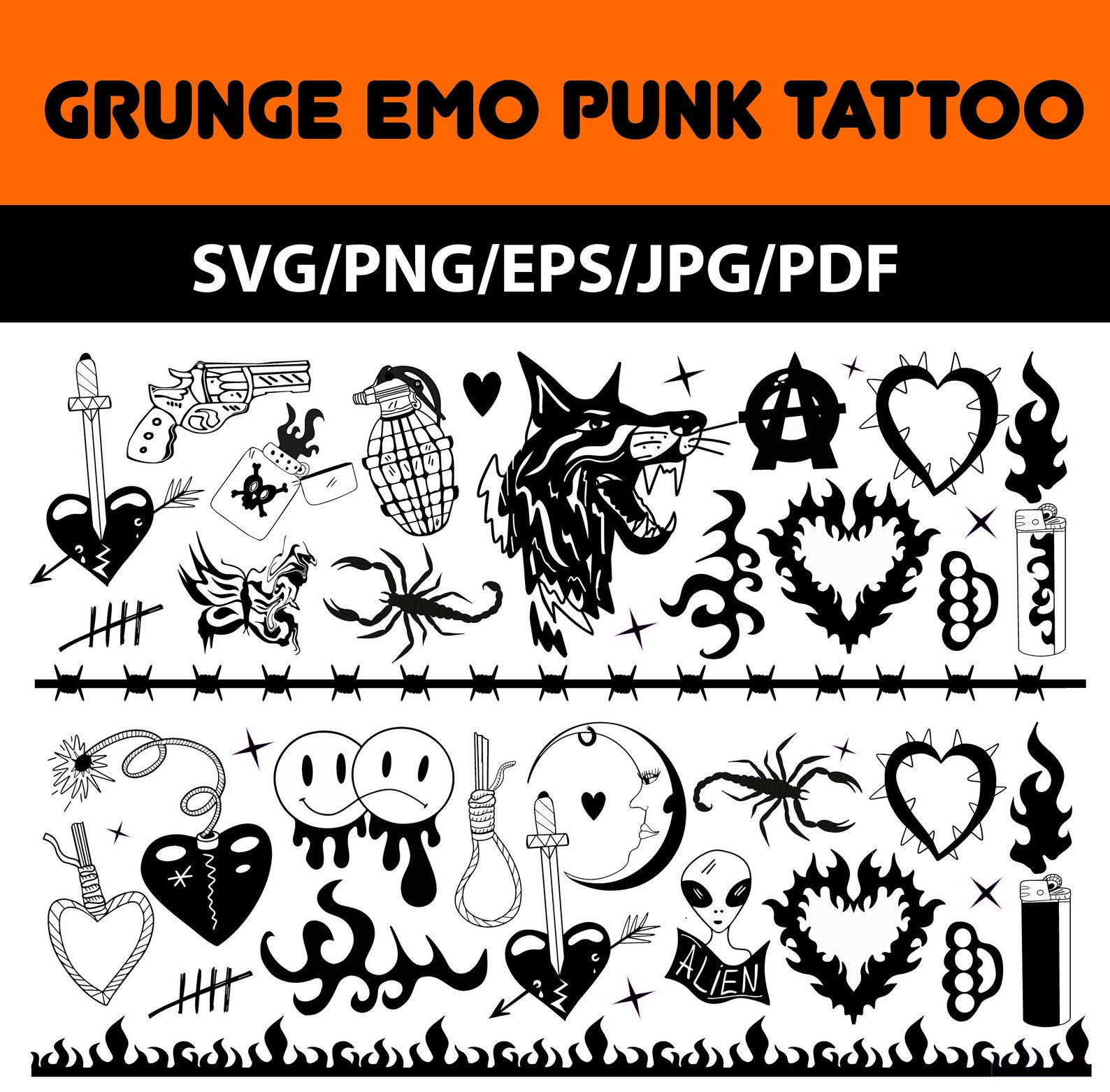 Grunge Emo Punk Tattoo Vector Eps, Svg, Png Clip Art - Etsy