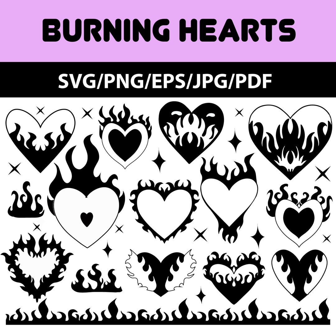 Burning Hearts Vector Set Eps, Svg, Png Clip Art - Etsy