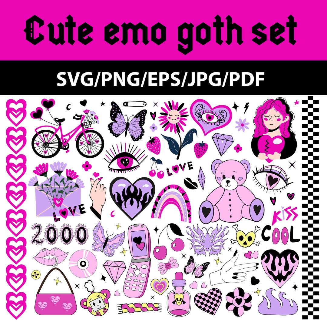 Y2k 2000s Style Emo Goth Stickers Vector Set - Etsy