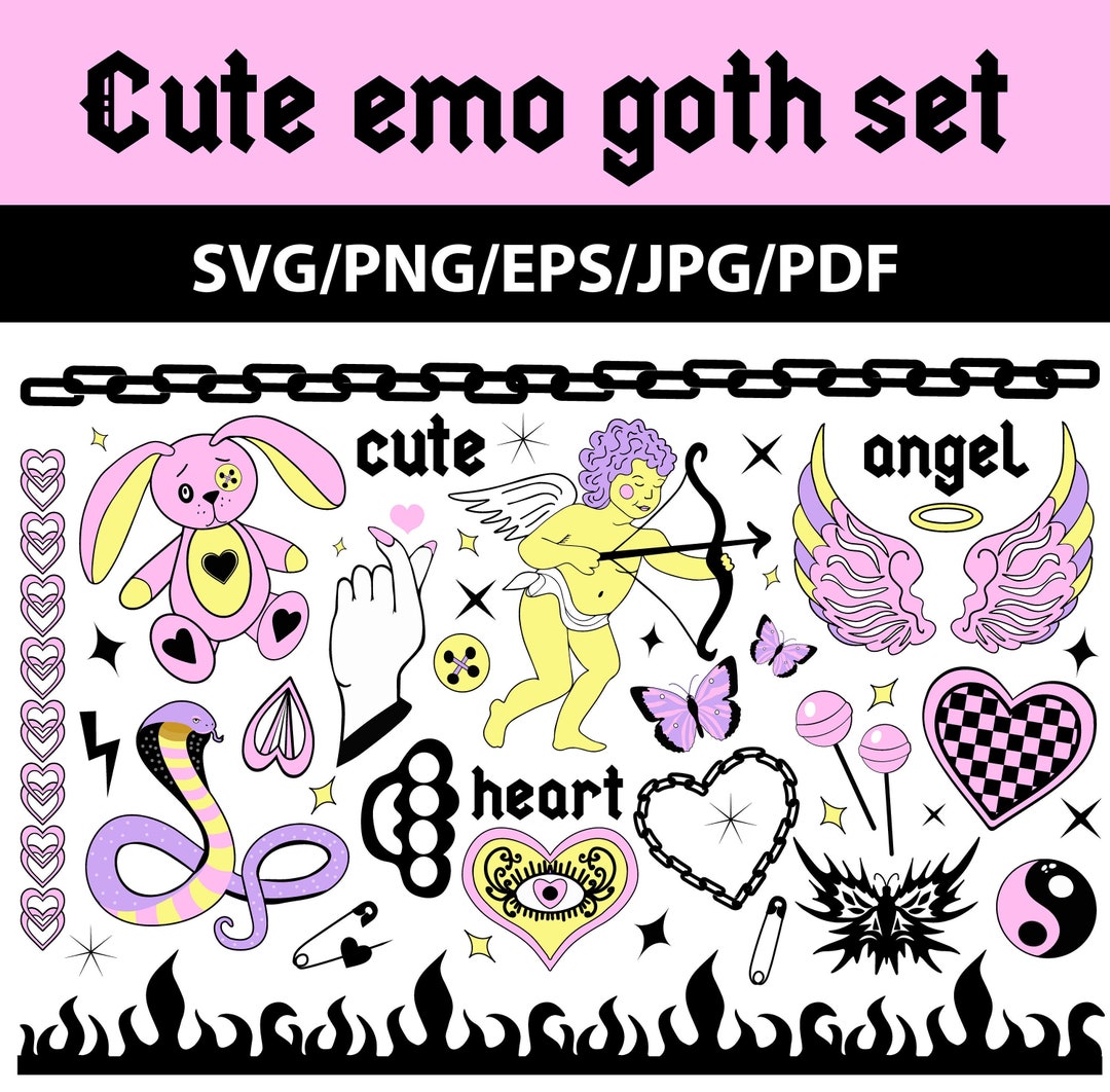 Cute Emo Goth Set Y2k Vector Svg,png Clip Art - Etsy